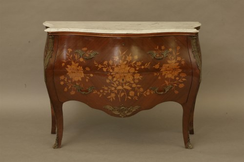 Lot 2025 - A French style marble topped bombe commode