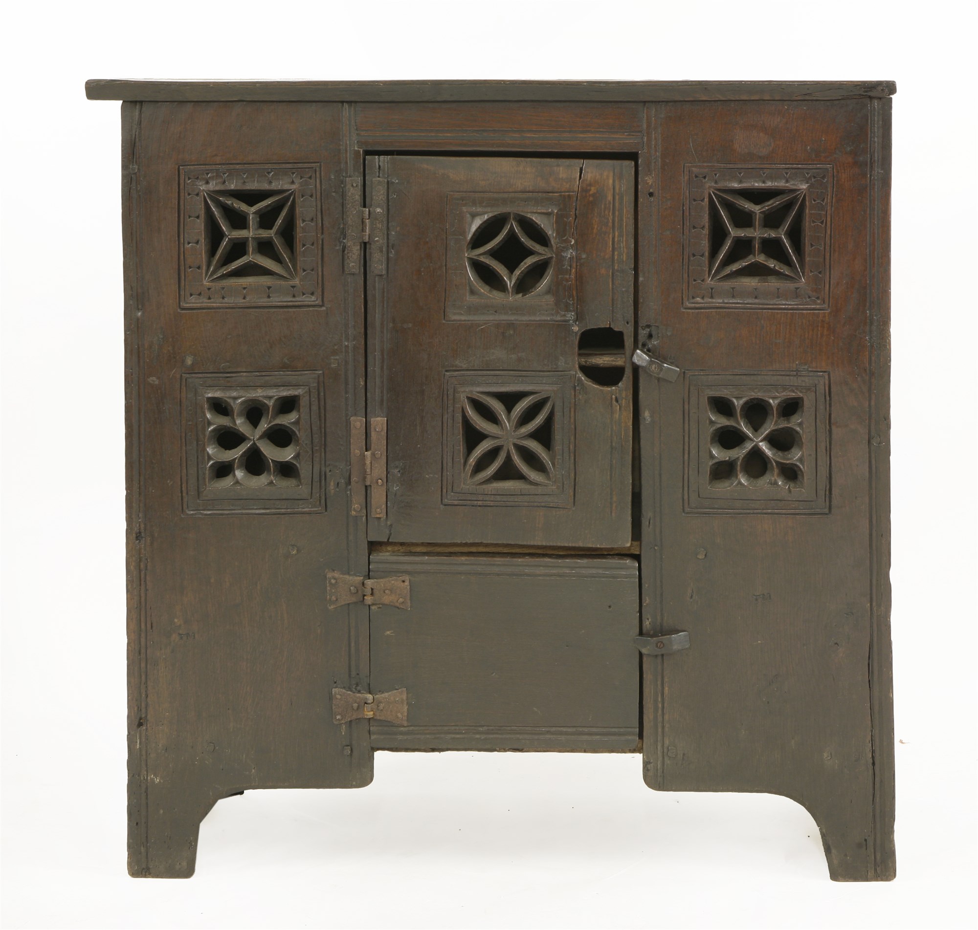 Lot 500 - An oak aumbry or dole cupboard