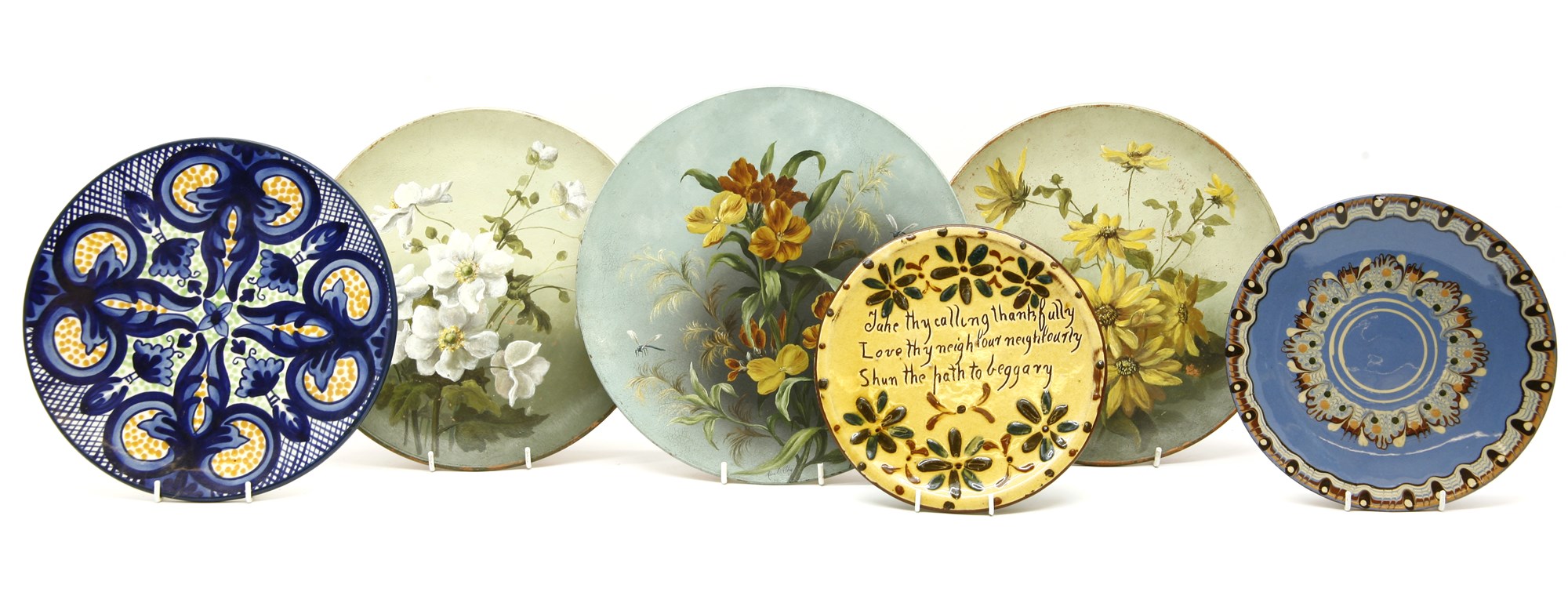 Lot 329 - Three hand painted pottery plaques