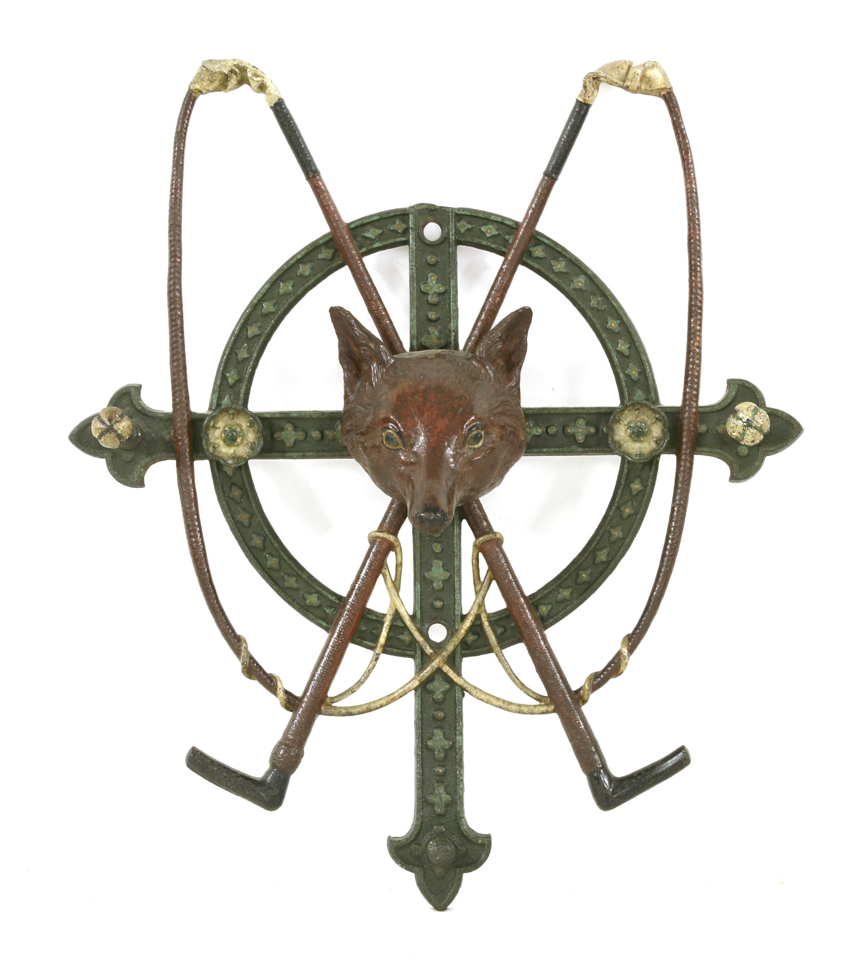Lot 19 - A cast iron wall hanging whip stand,