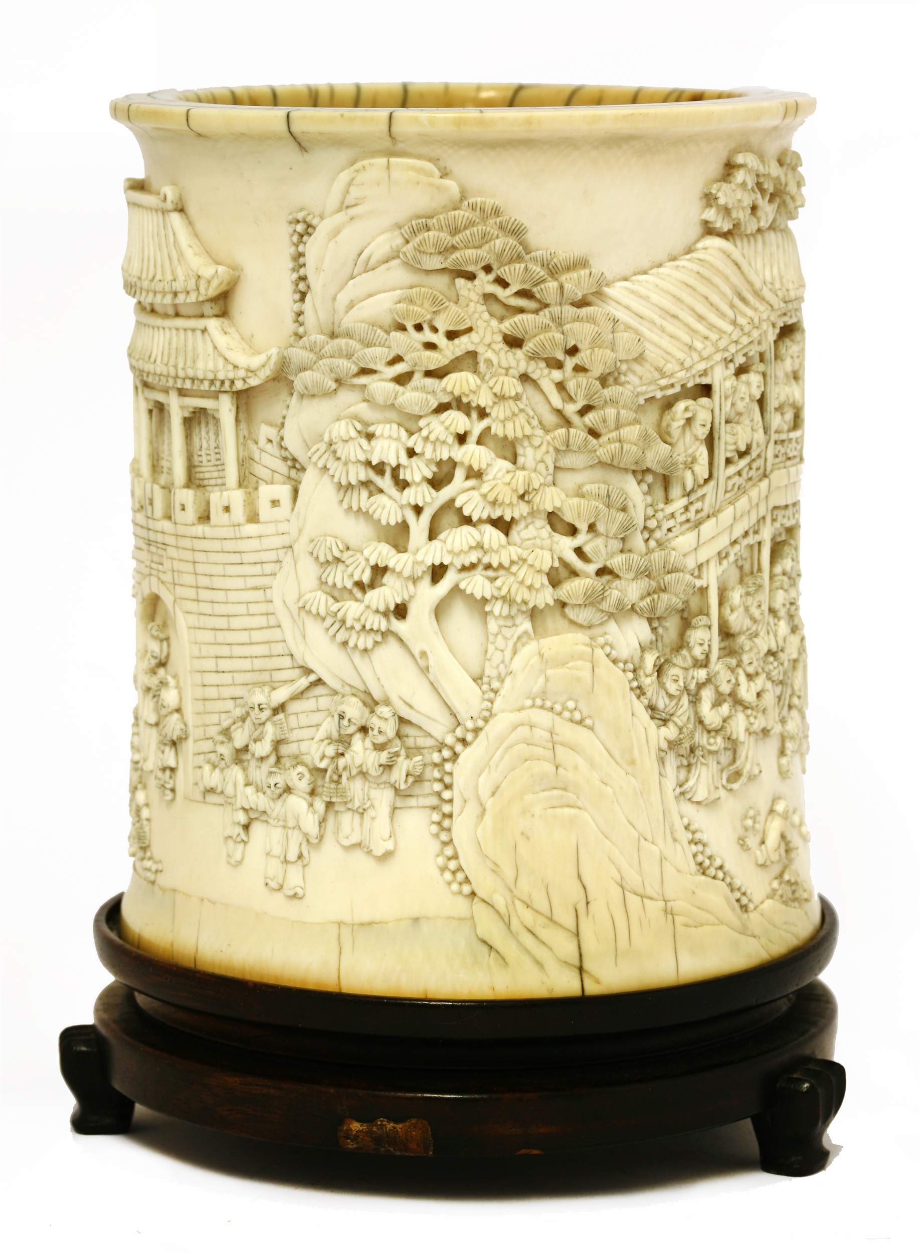Lot 240 - A Chinese ivory brush pot