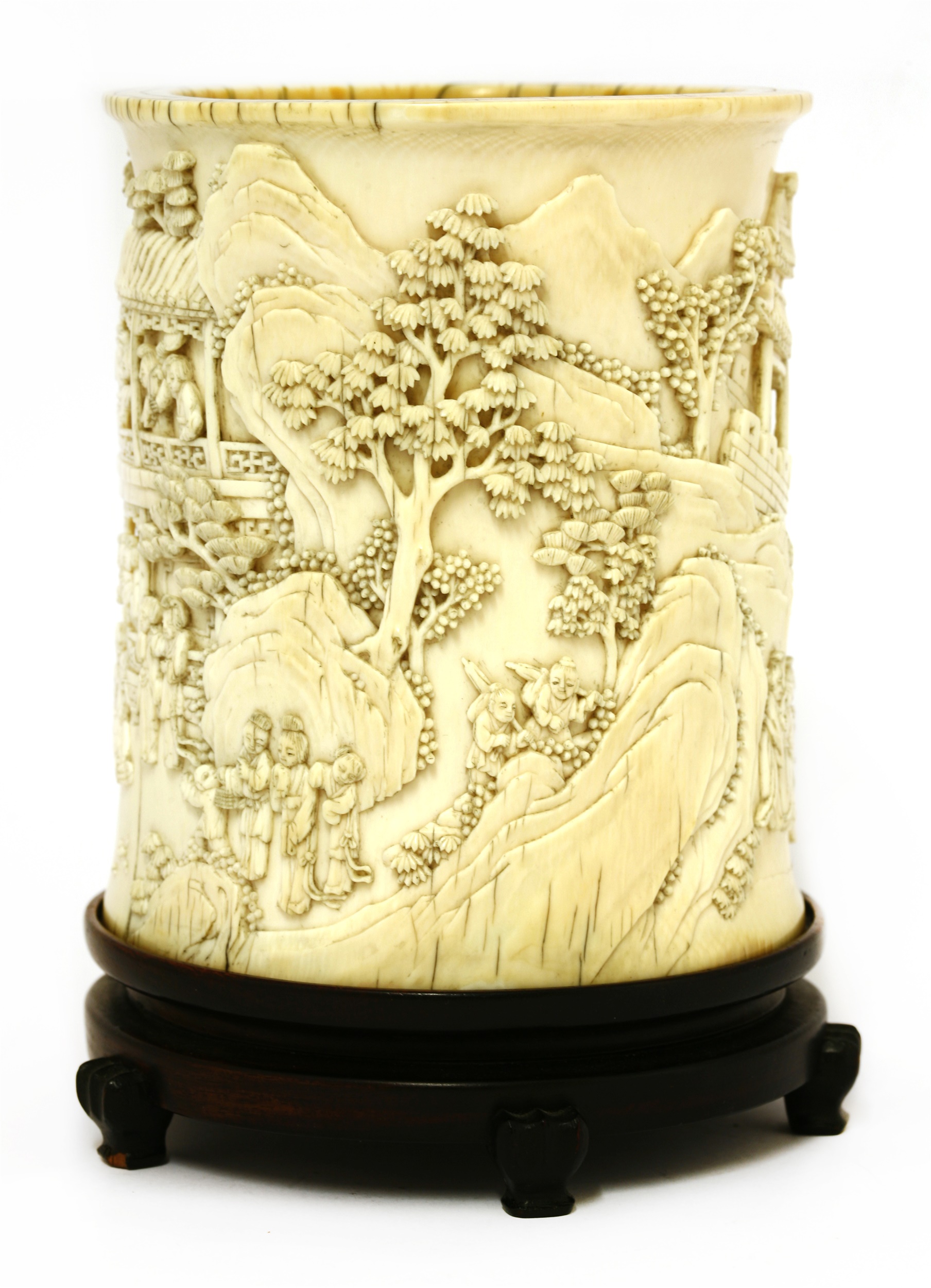 Lot 240 - A Chinese ivory brush pot