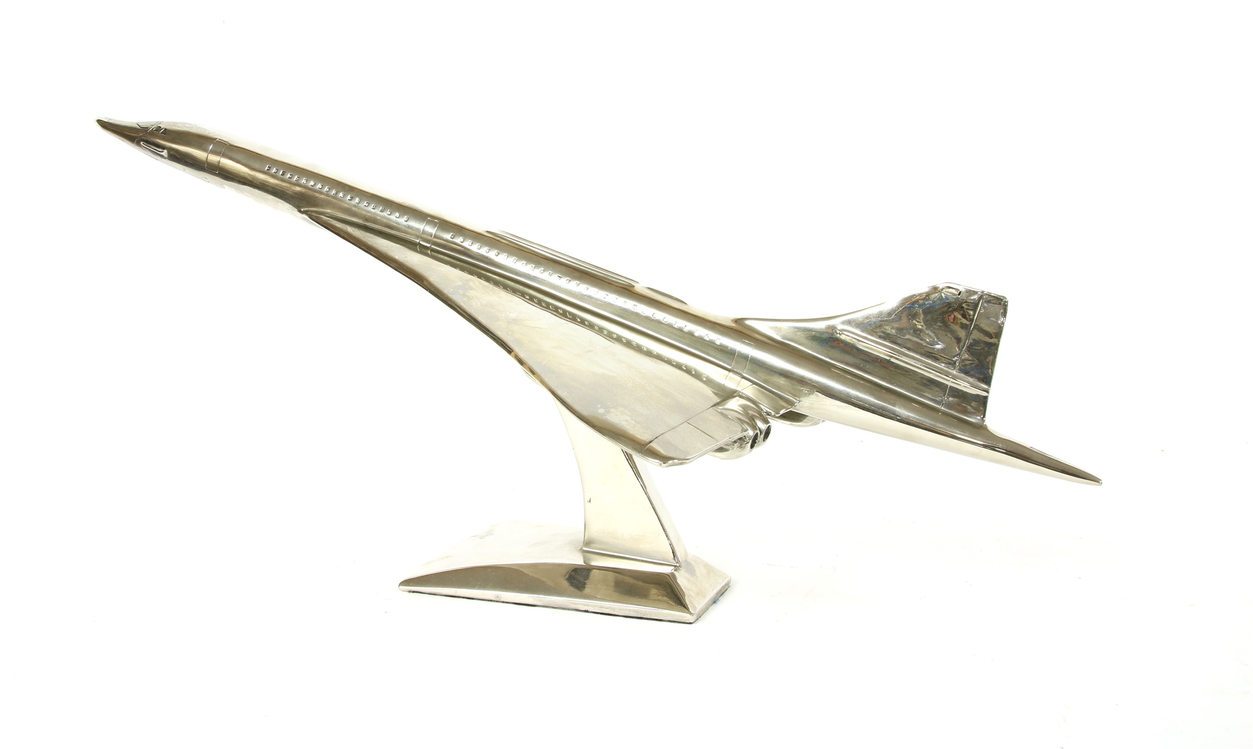 Lot 128 - An aluminium model of Concorde on stand,