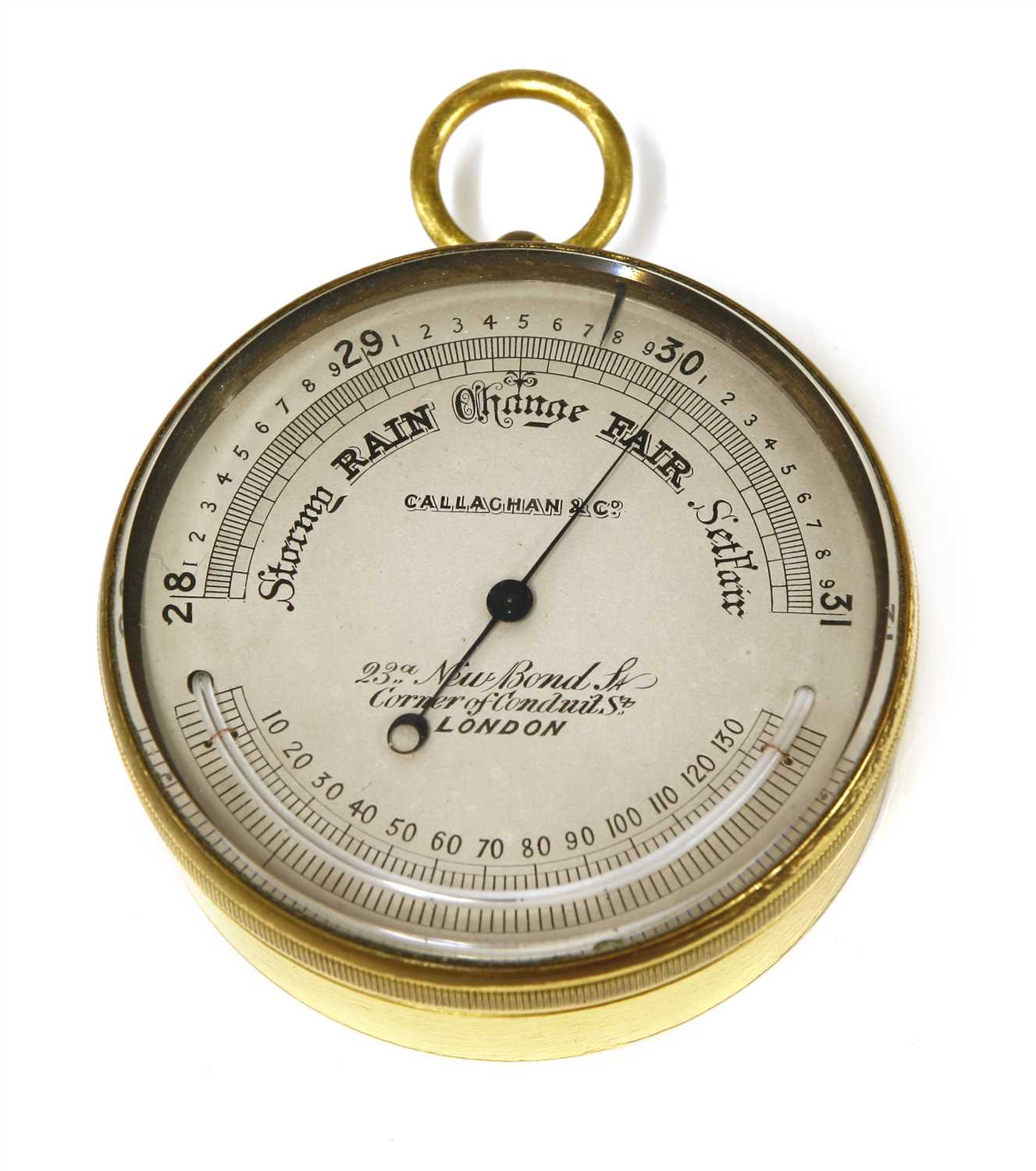 Lot 194 - A brass cased desk barometer,