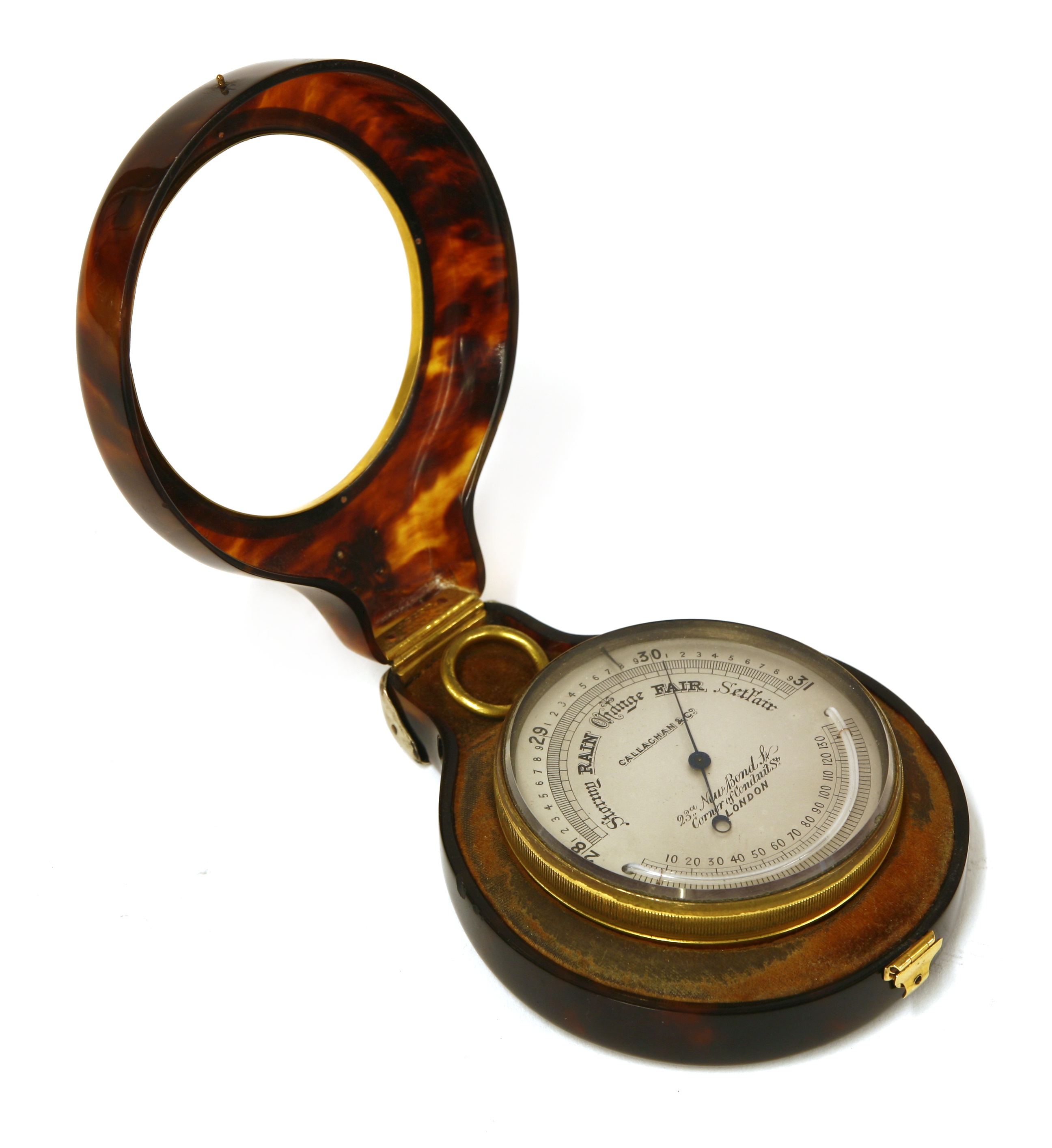 Lot 194 - A brass cased desk barometer,