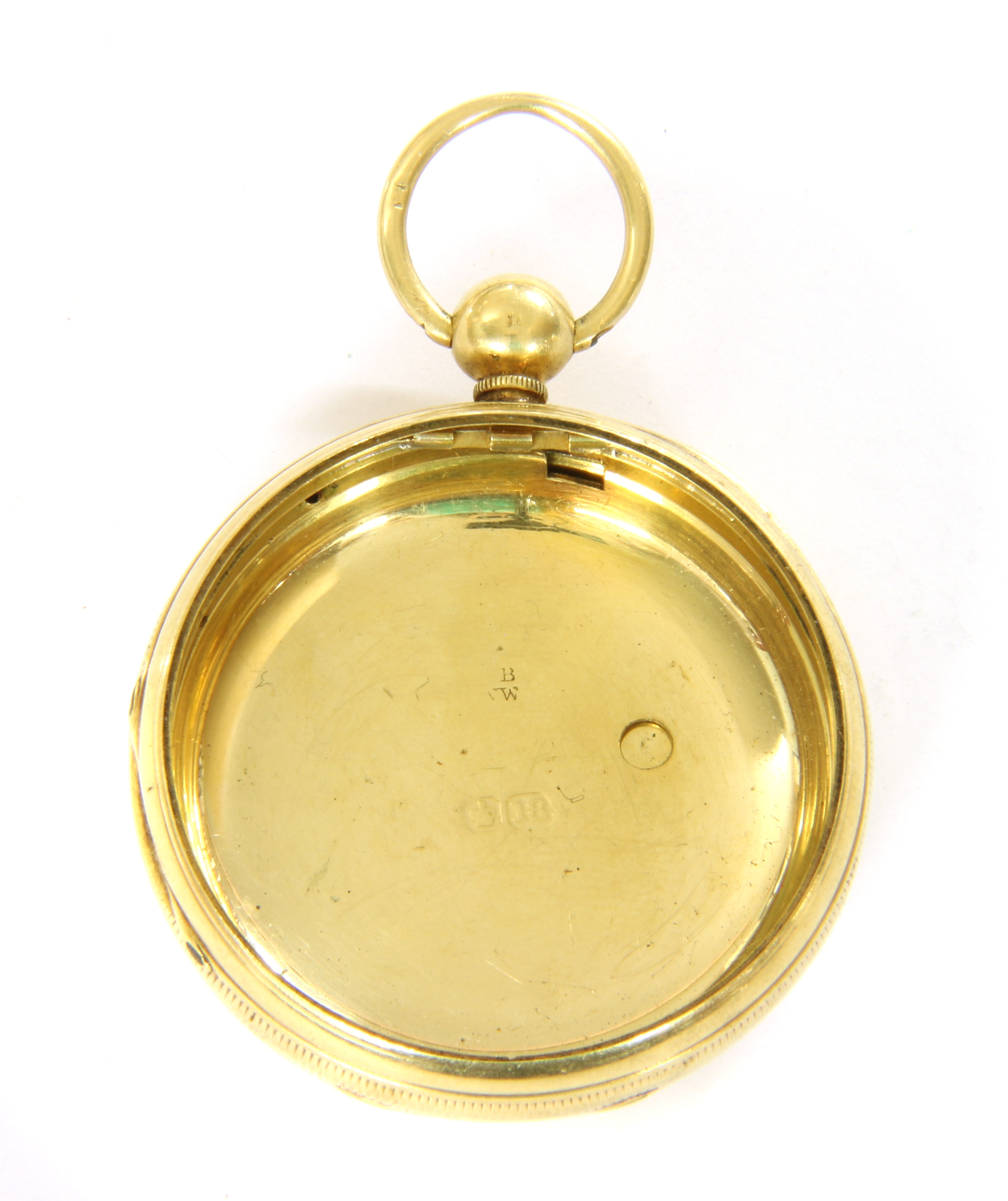 Lot 111 - An 18ct gold open faced pocket watch case,