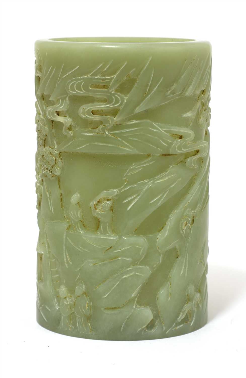 Lot 487 - A Chinese jade brush pot,