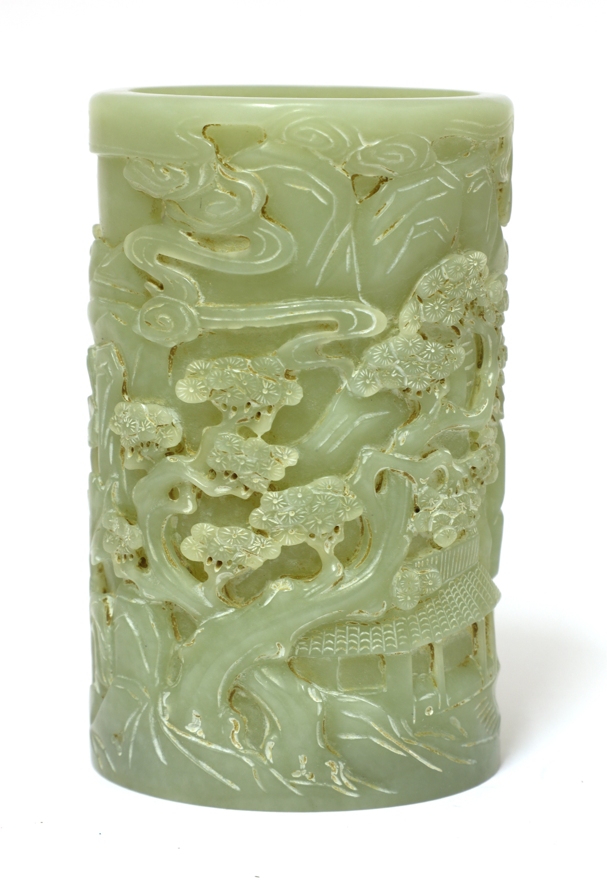 Lot 487 - A Chinese jade brush pot,