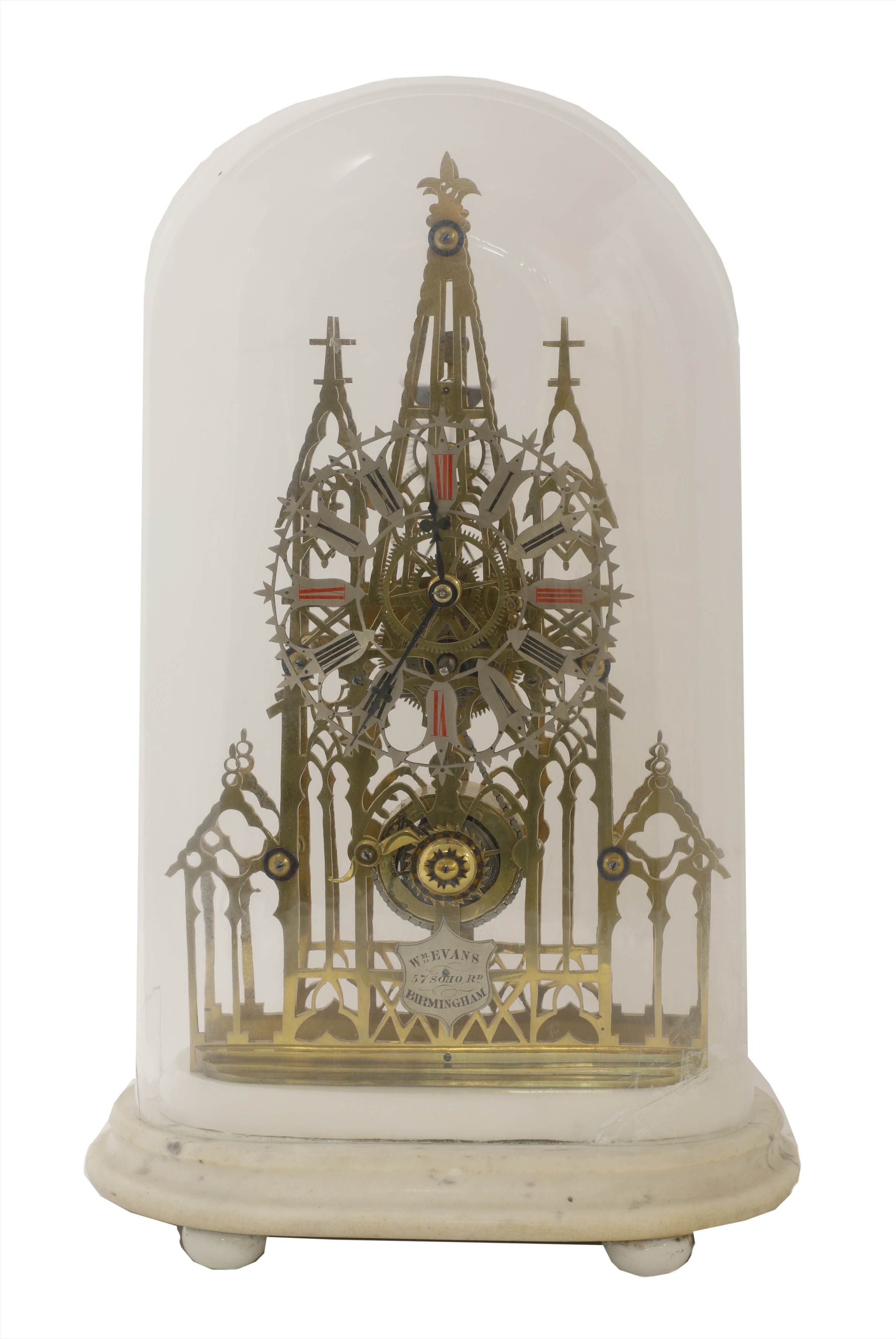 Lot 621 - A brass skeleton clock,