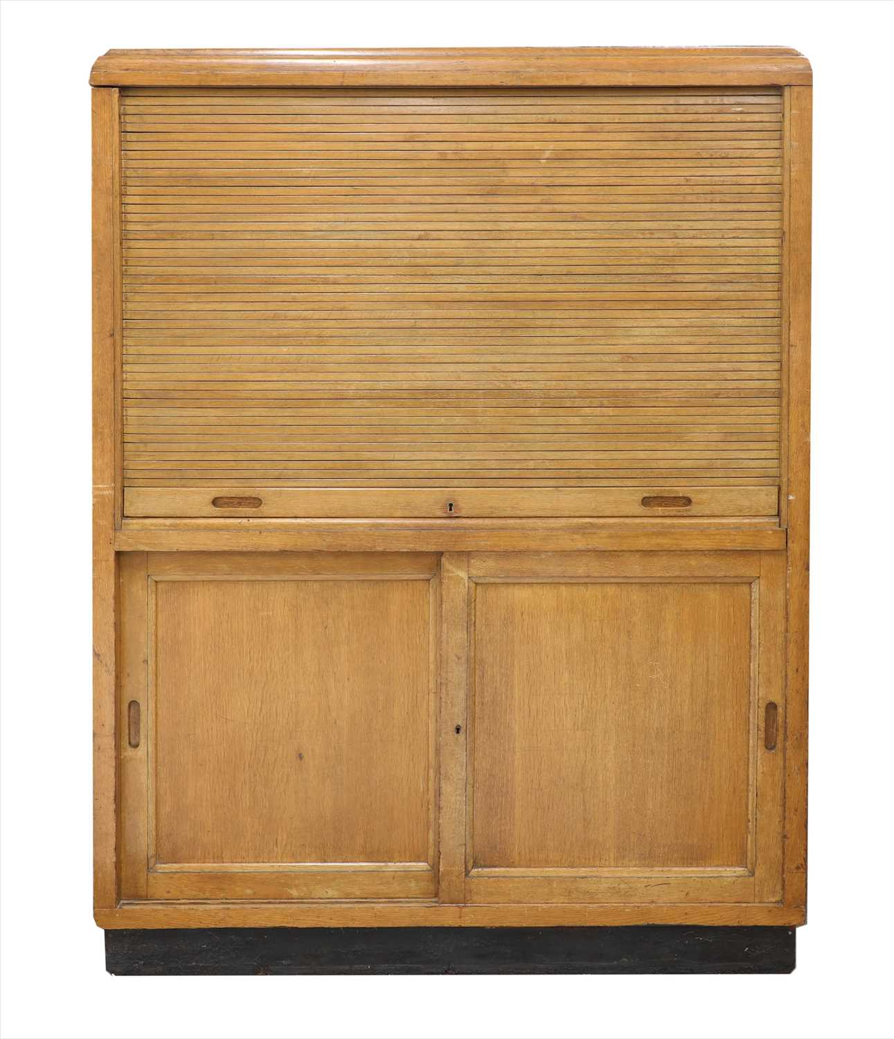 Lot 398 - A tambour front cabinet,