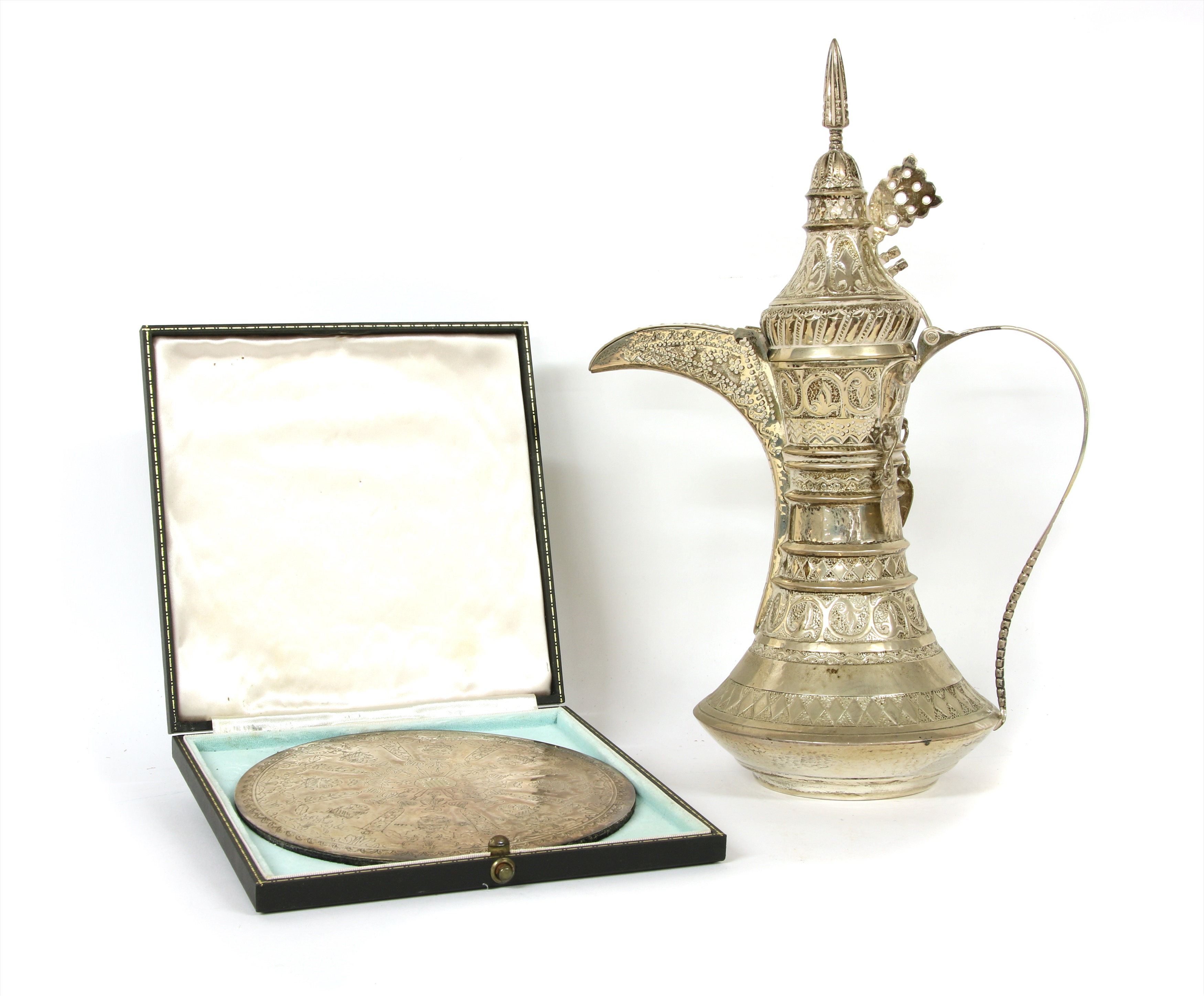 Lot 129 - A modern silver Dallah coffee pot,