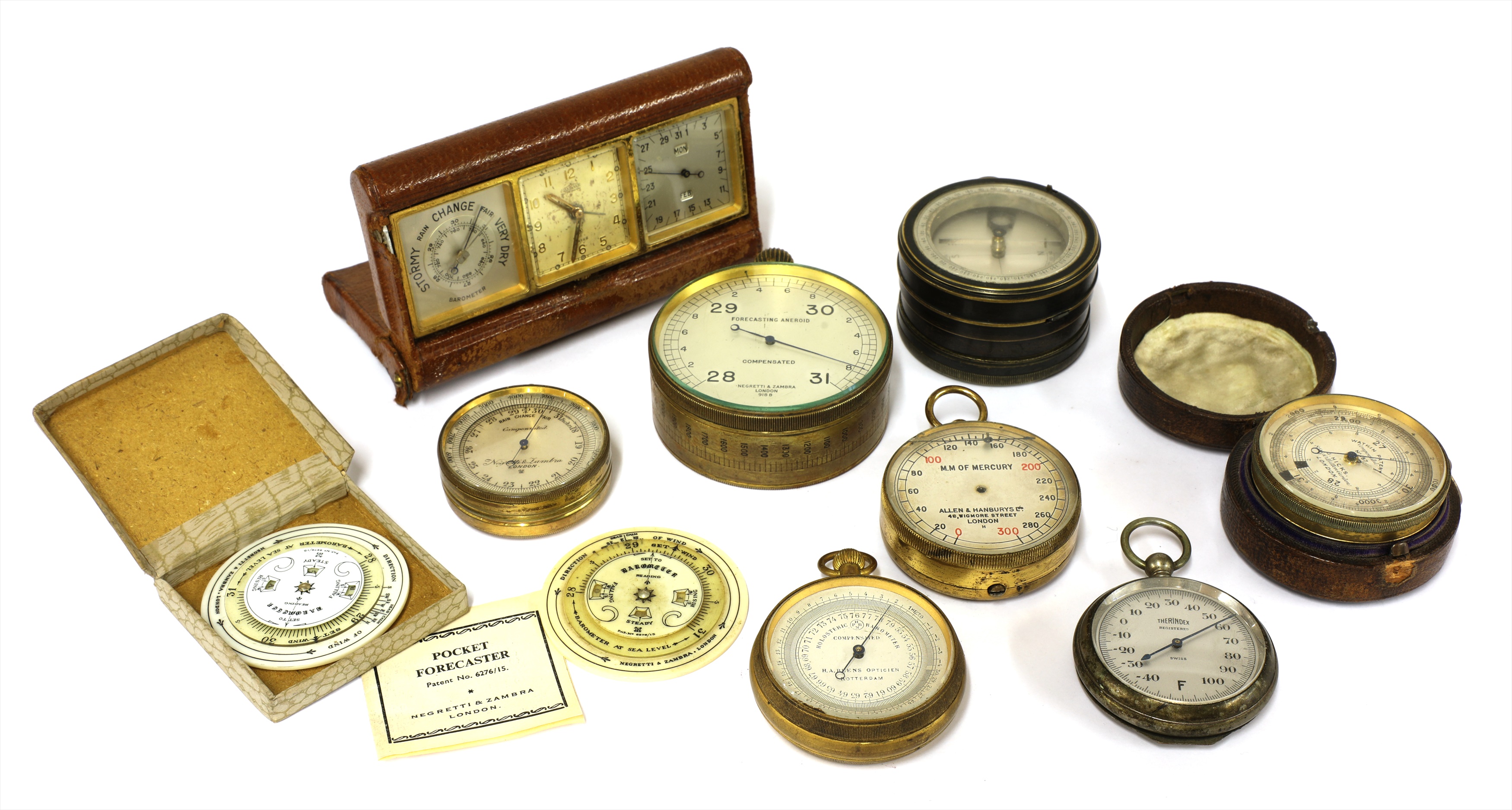 Lot 207 - Seven pocket aneroid barometers,