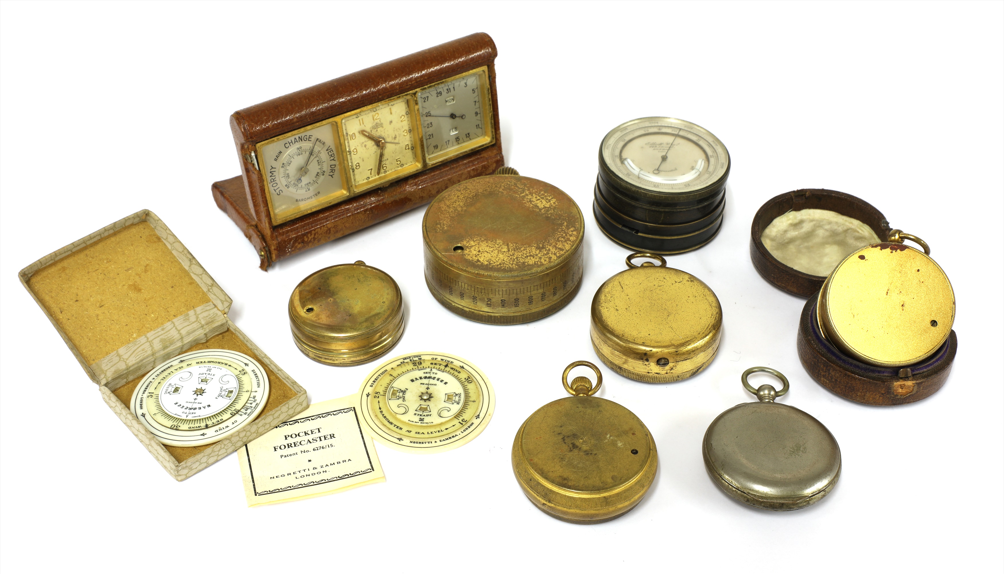 Lot 207 - Seven pocket aneroid barometers,