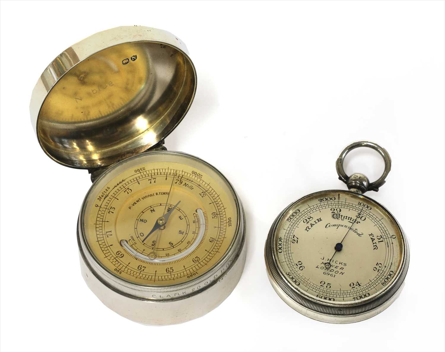 Lot 206 - A rare silver pillbox cased pocket aneroid