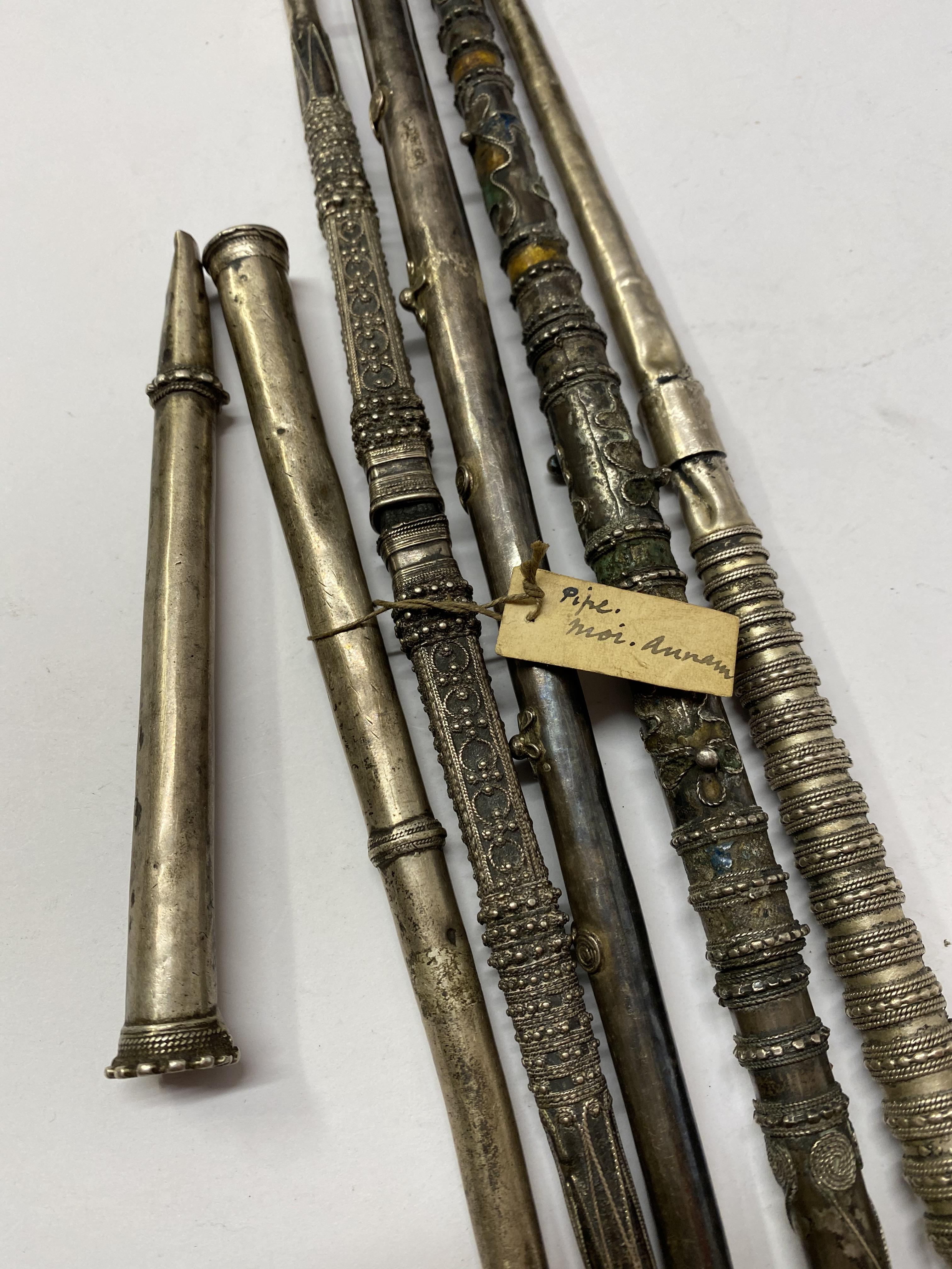Lot 7 - Five Thai silver pipes,