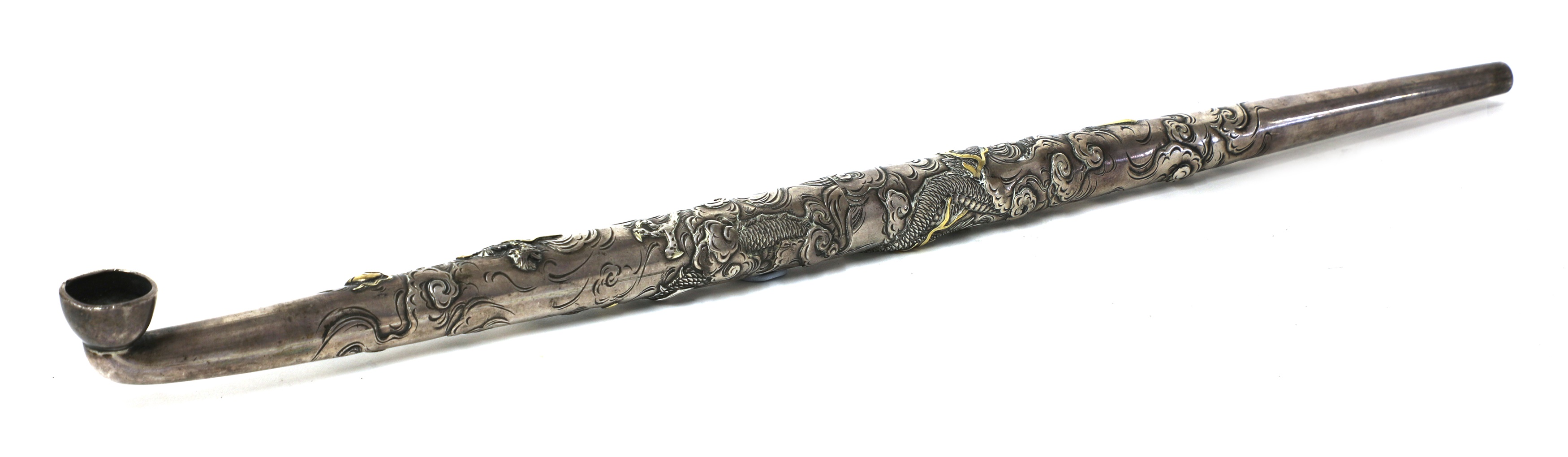 Lot 19 - A Japanese silver two-part kiseru pipe,