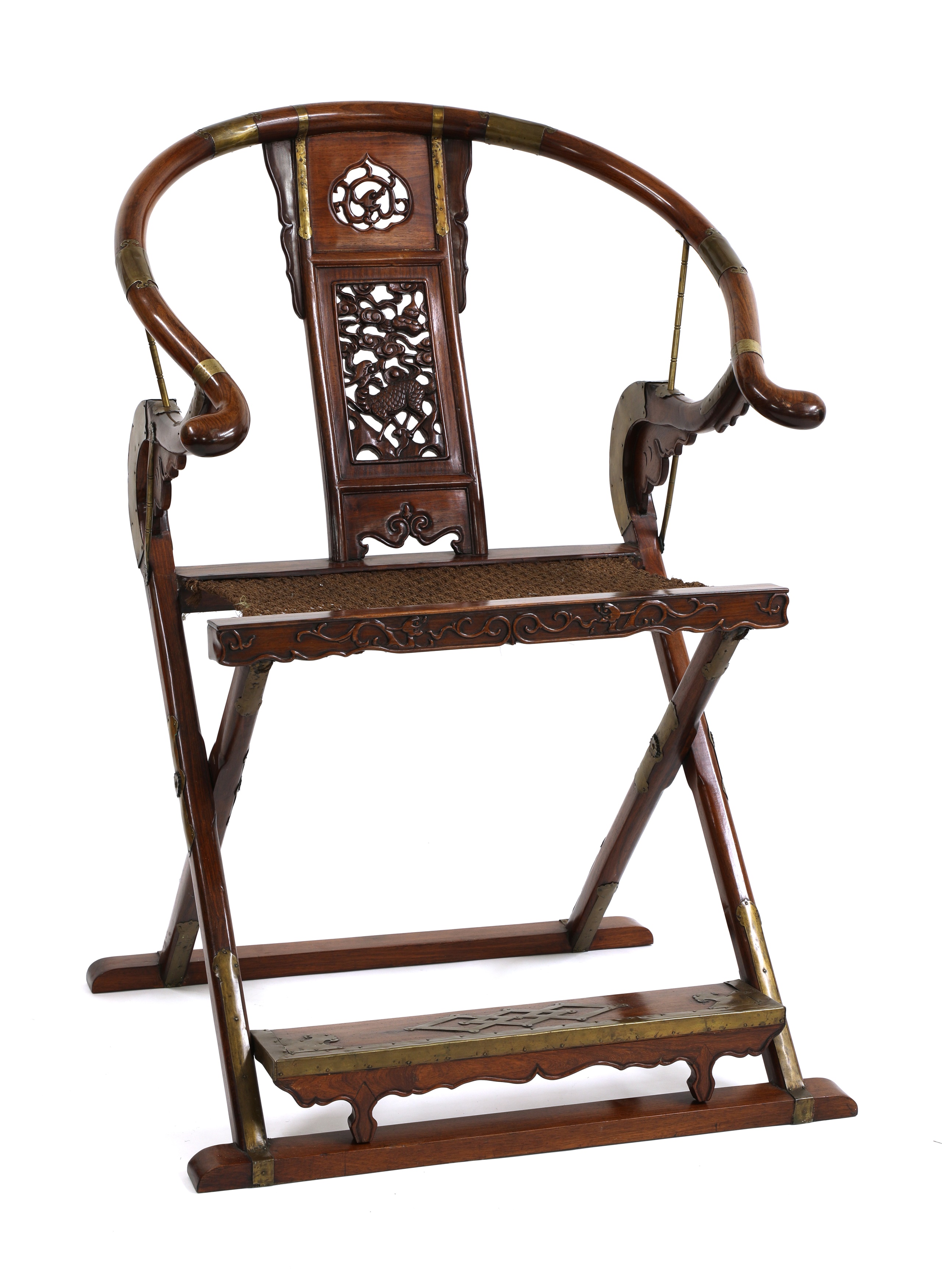 Lot 277 - A Chinese huali folding chair,