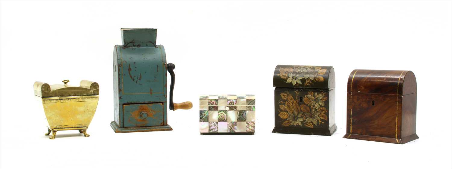 Lot 415 - Two toleware tea caddies of domed form,