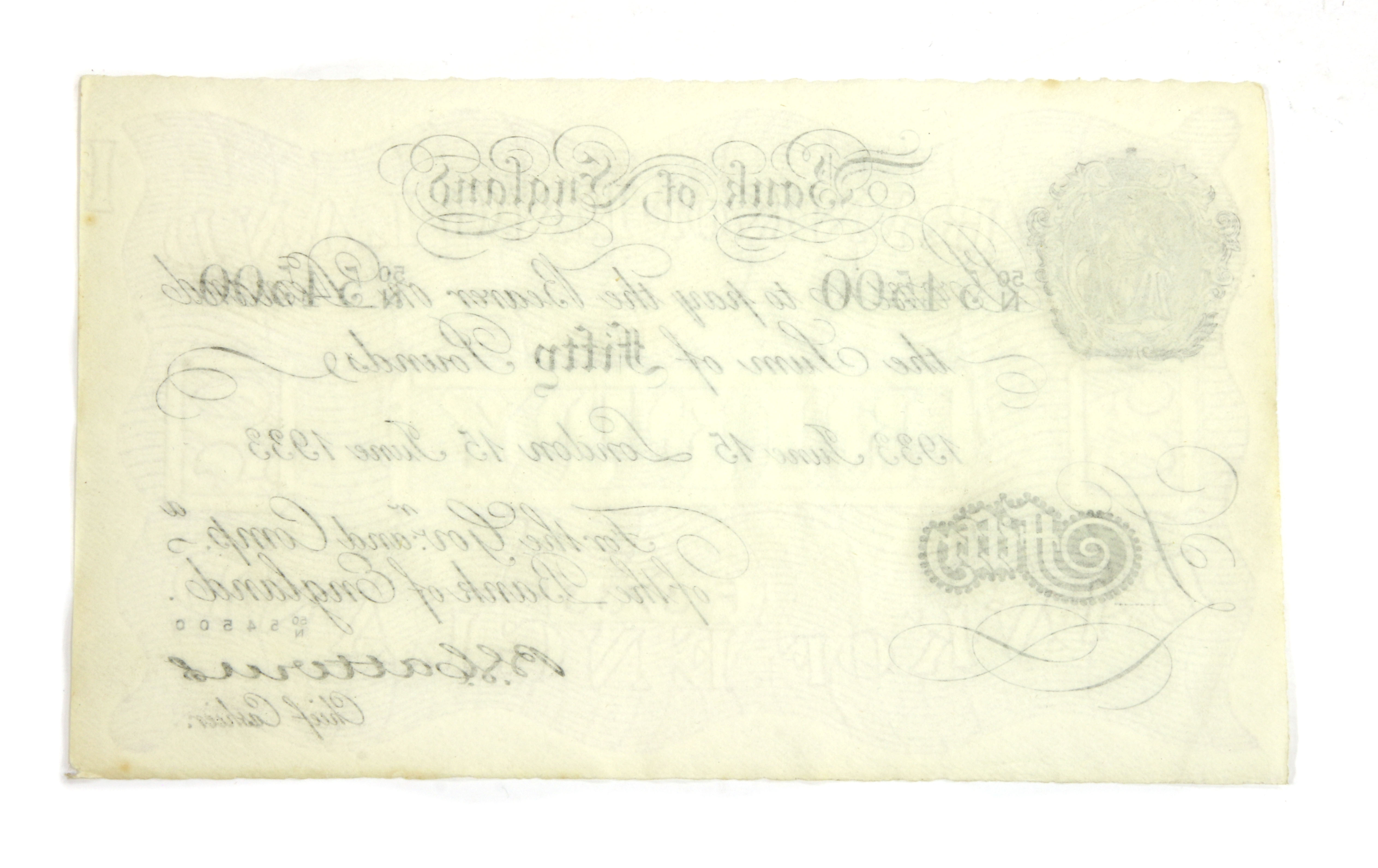 Lot 82 - Banknotes, an Operation Bernhard Fifty Pound