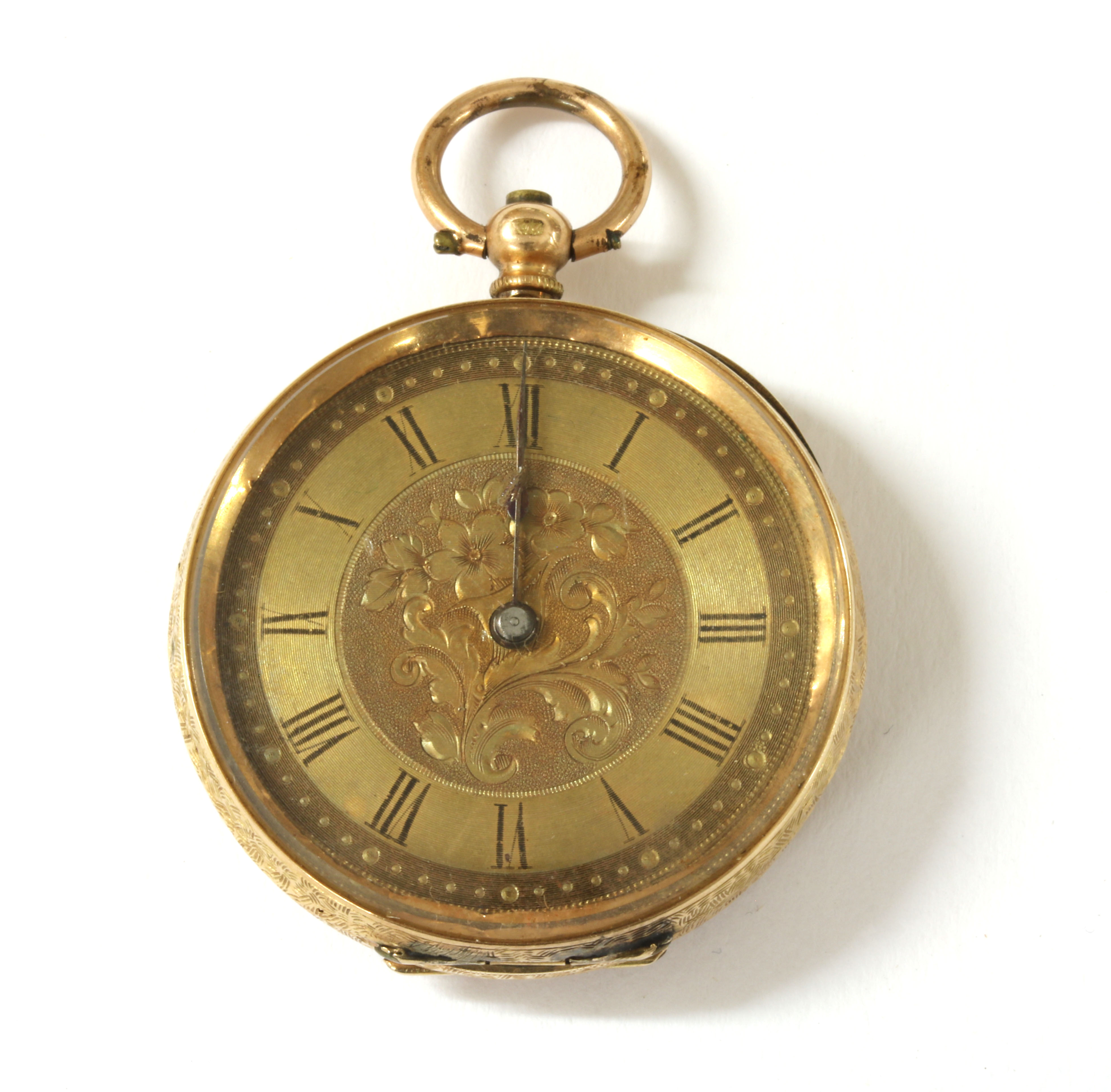 Lot 450 - A gold key wound open-faced fob watch,