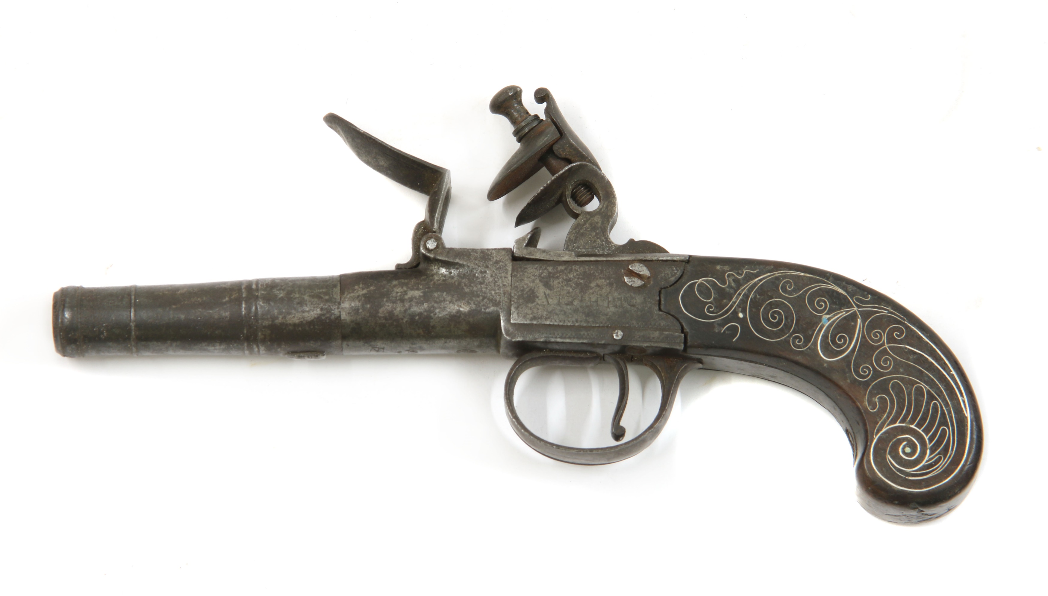 Lot 765 - A boxlock flintlock cannon barrel pistol,