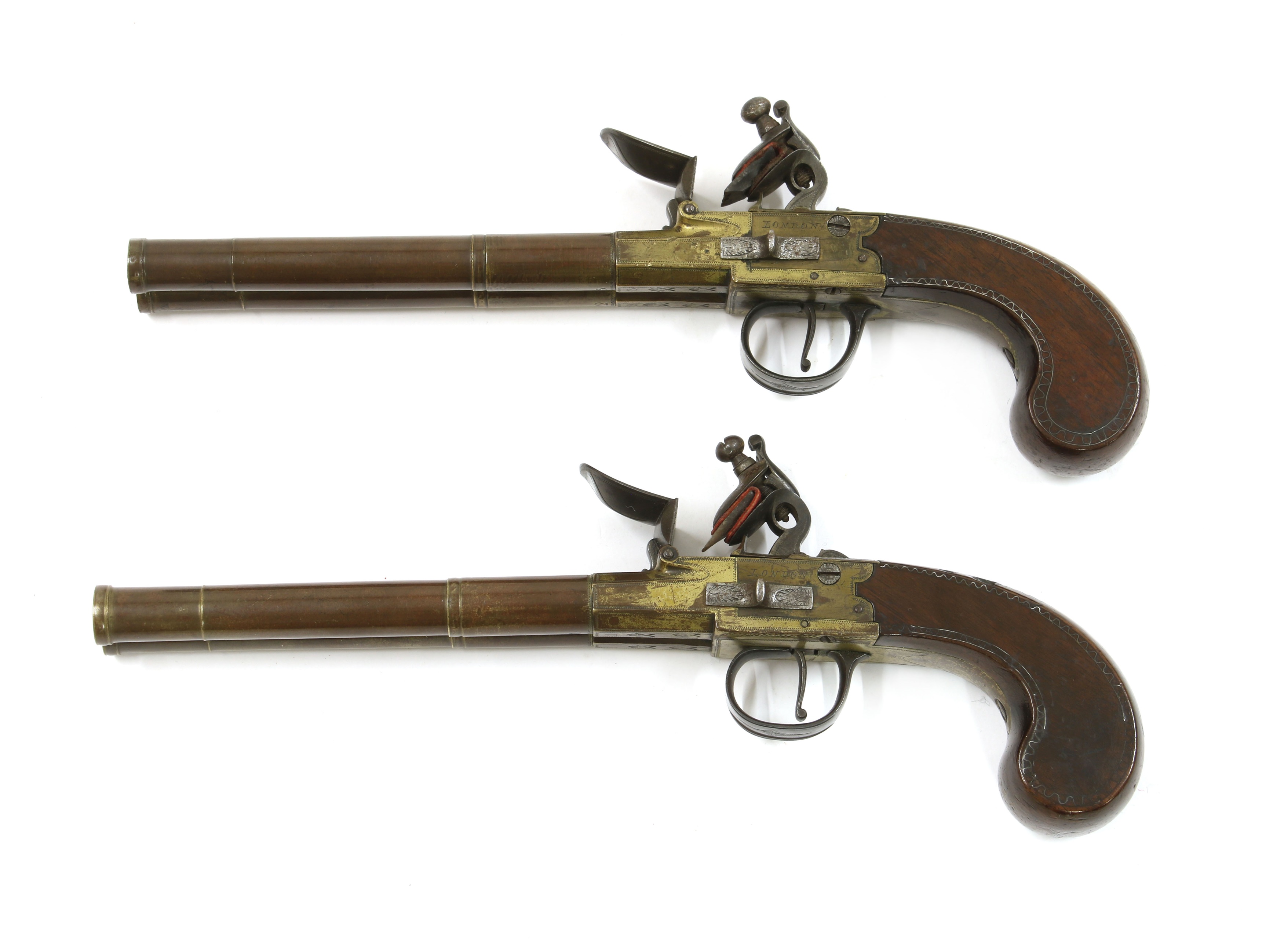 Lot 743 - A pair of double-barrel box-lock flintlock