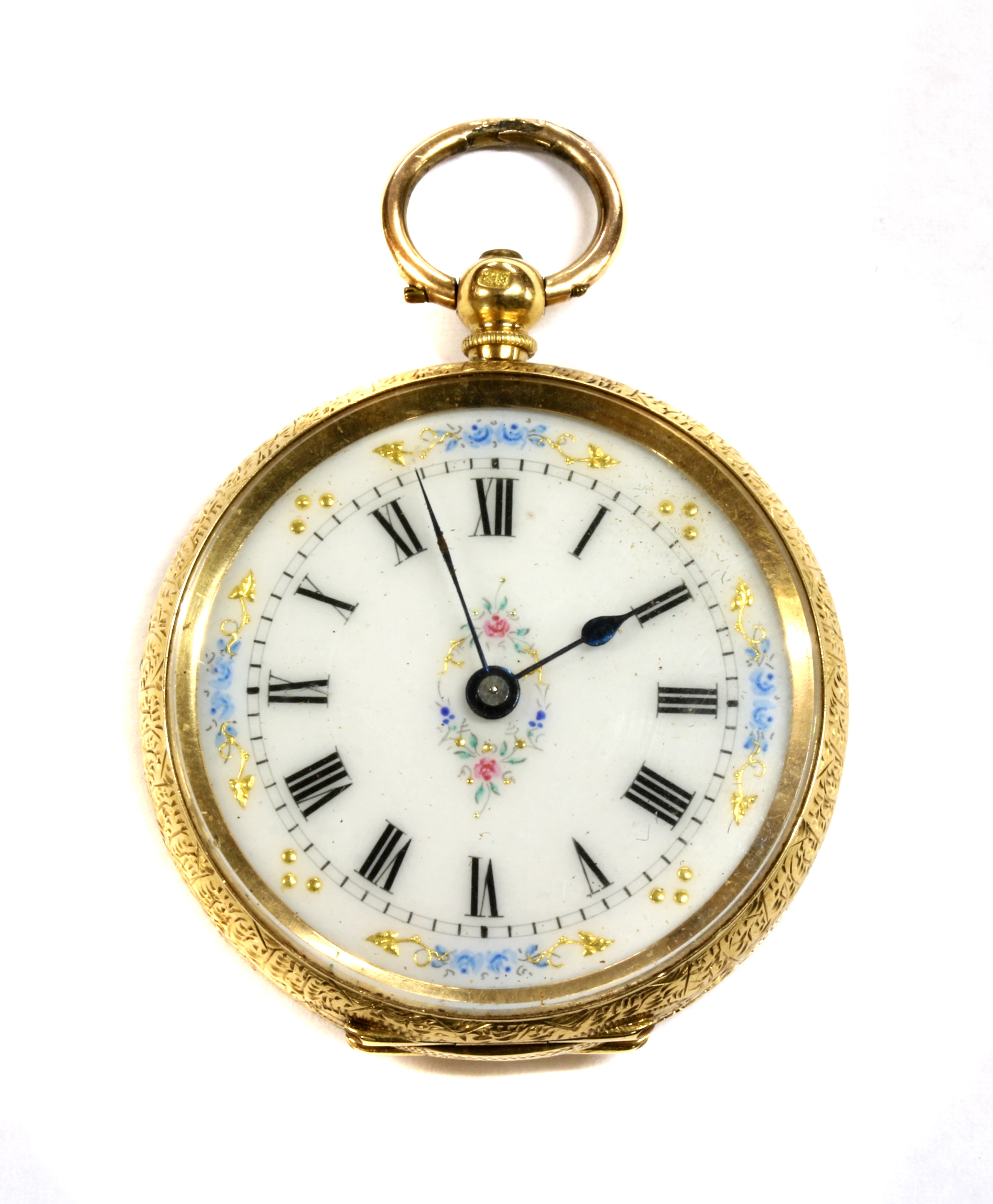 Lot 252 - A gold key wound open-faced fob watch,