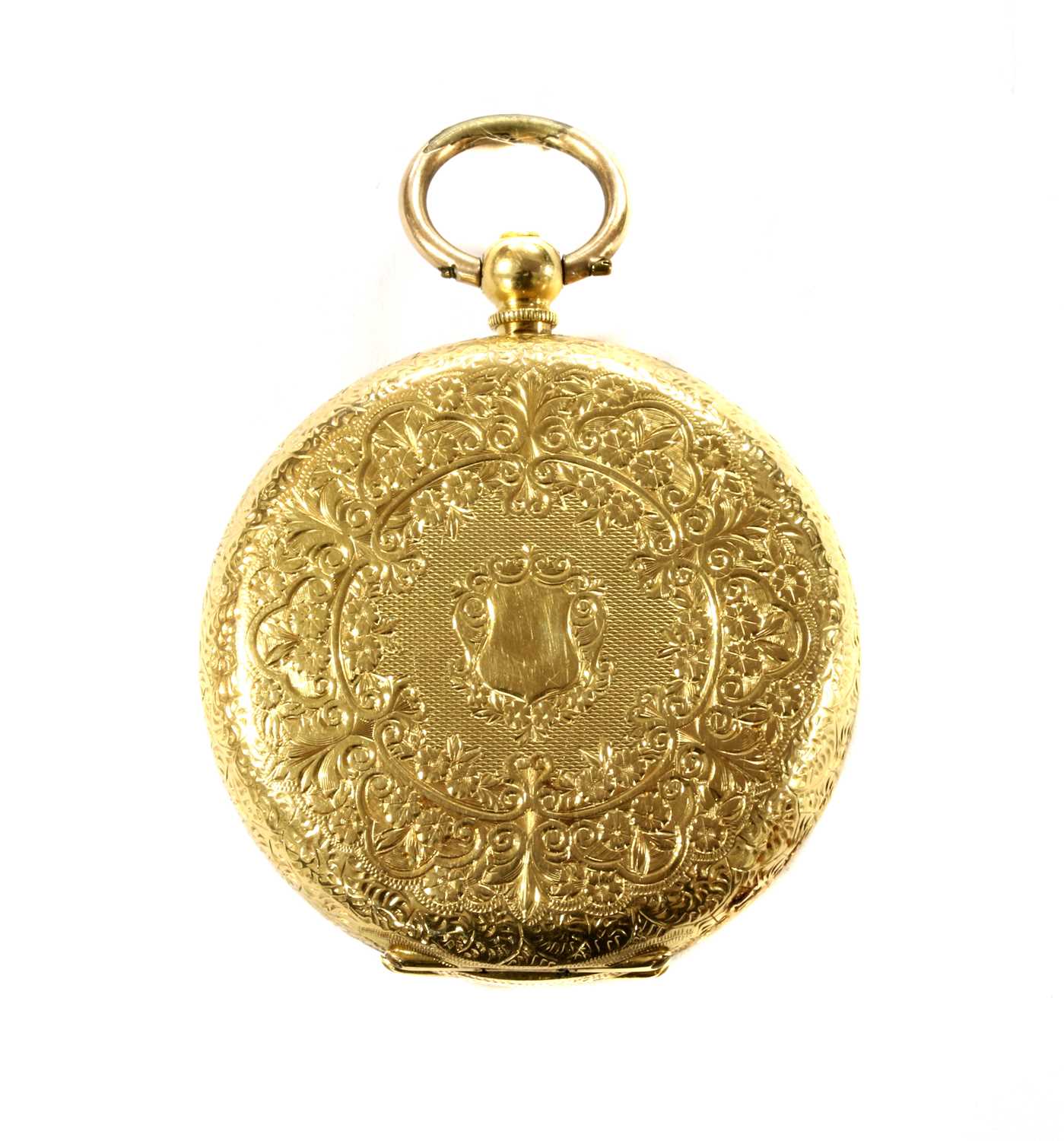 Lot 252 - A gold key wound open-faced fob watch,