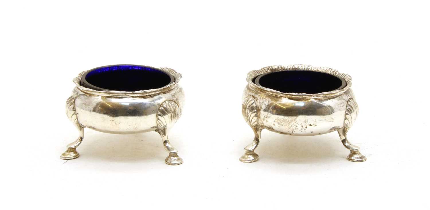 Lot 10 - A pair of George II silver cauldron salts,