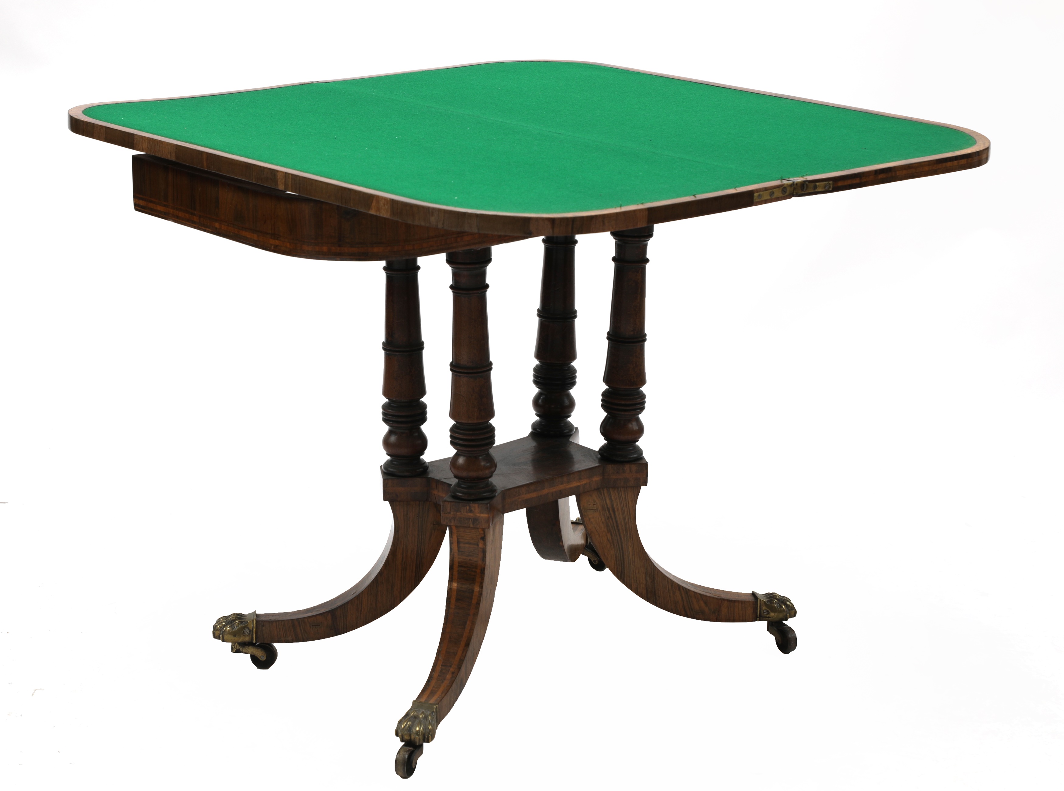 Lot 938 - A Regency rosewood fold-over card table,