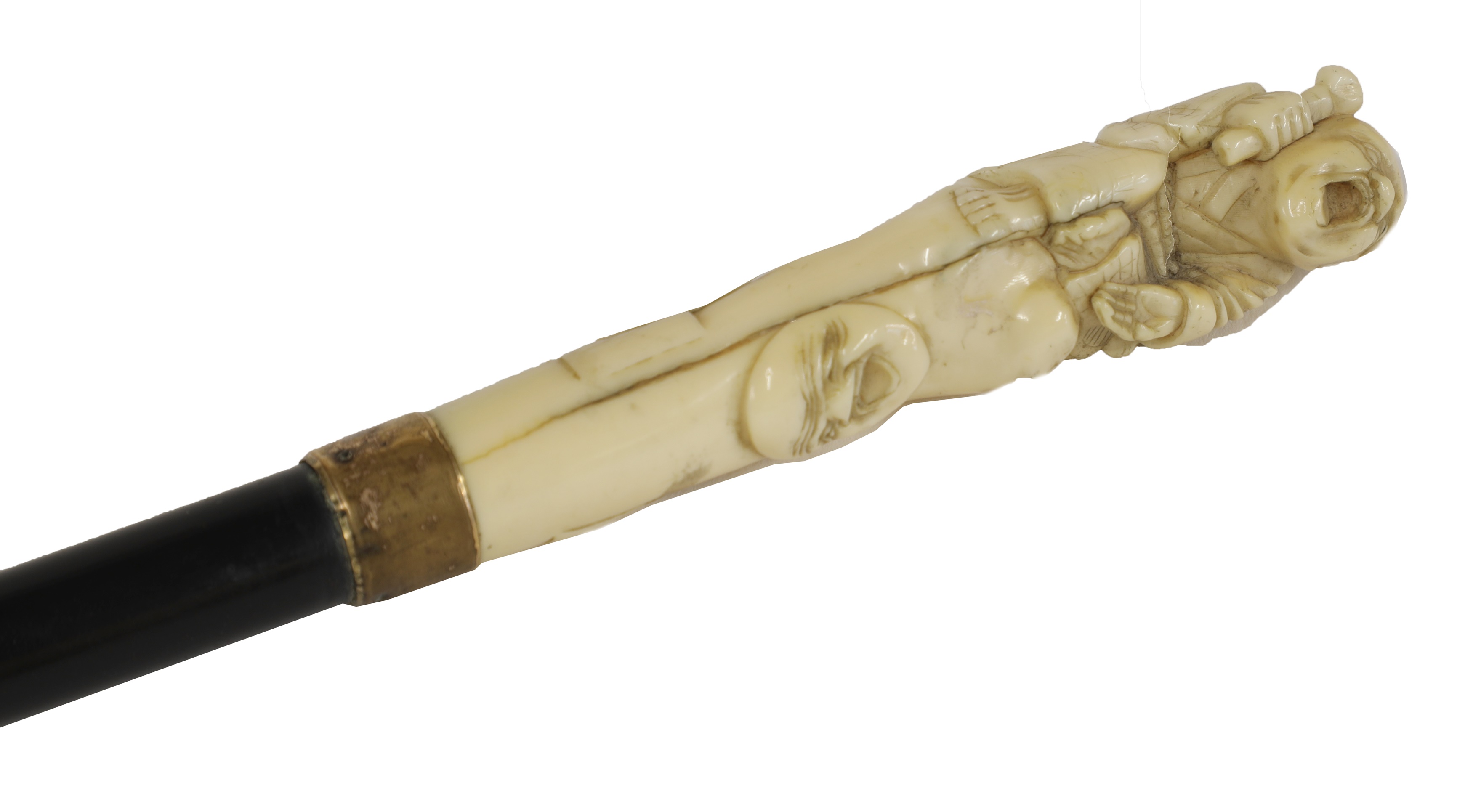 Lot 77 - A Japanese ivory parasol handle,