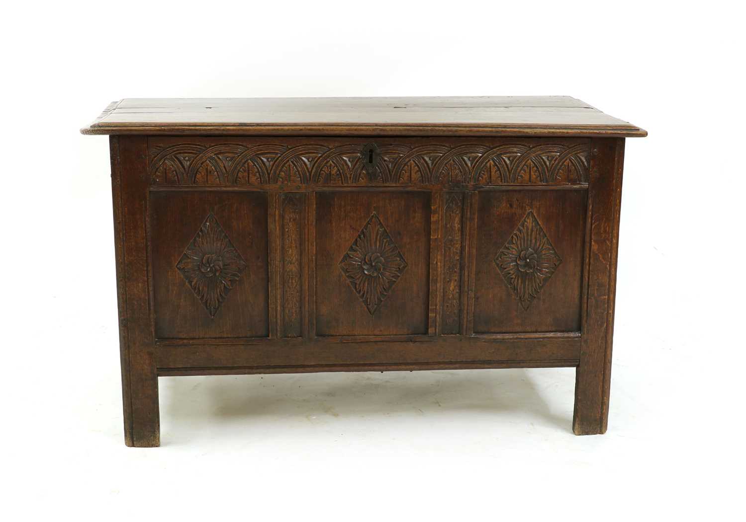 Lot 286 - An 18th century oak coffer,