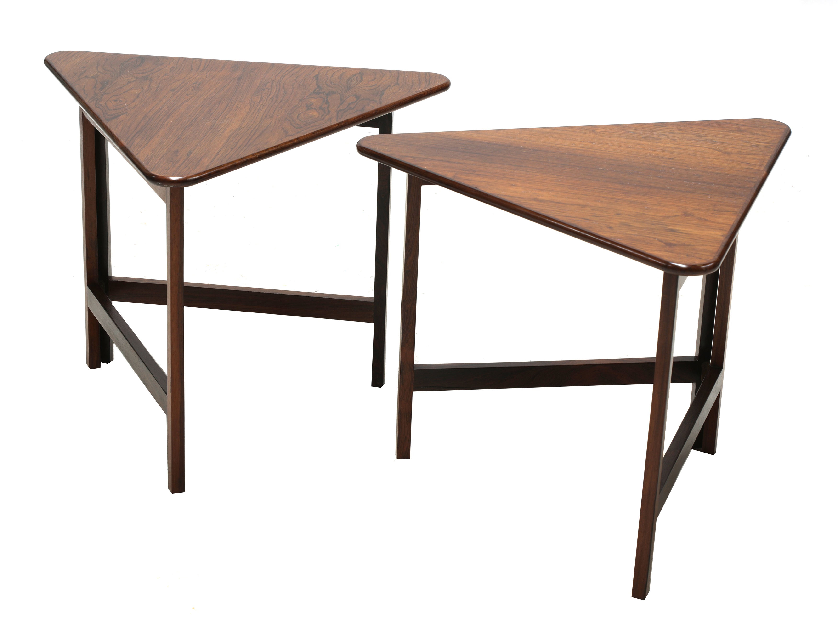 Lot 523 - A pair of Danish rosewood triangular tables,