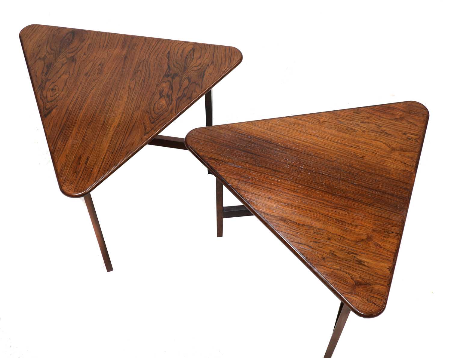 Lot 523 - A pair of Danish rosewood triangular tables,
