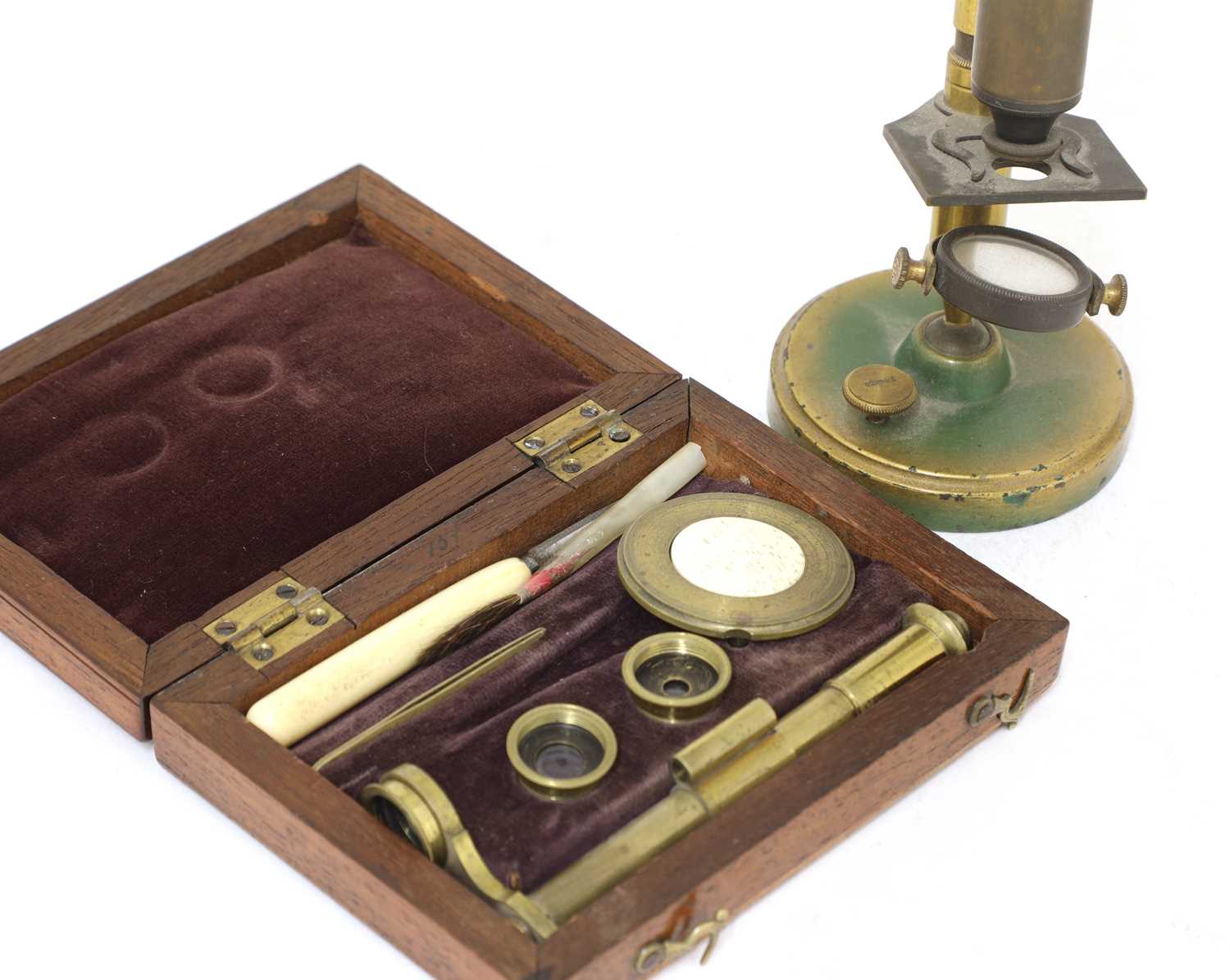 Lot 696 - A replica screw barrel monocular microscope,