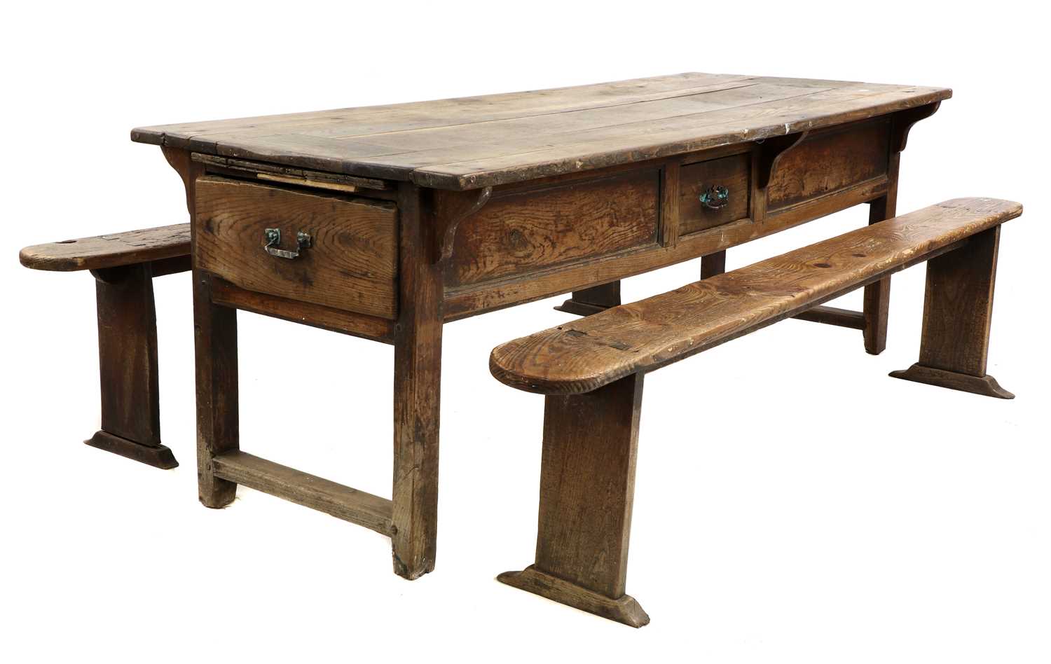 Lot 694 - A rustic elm farmhouse kitchen table,