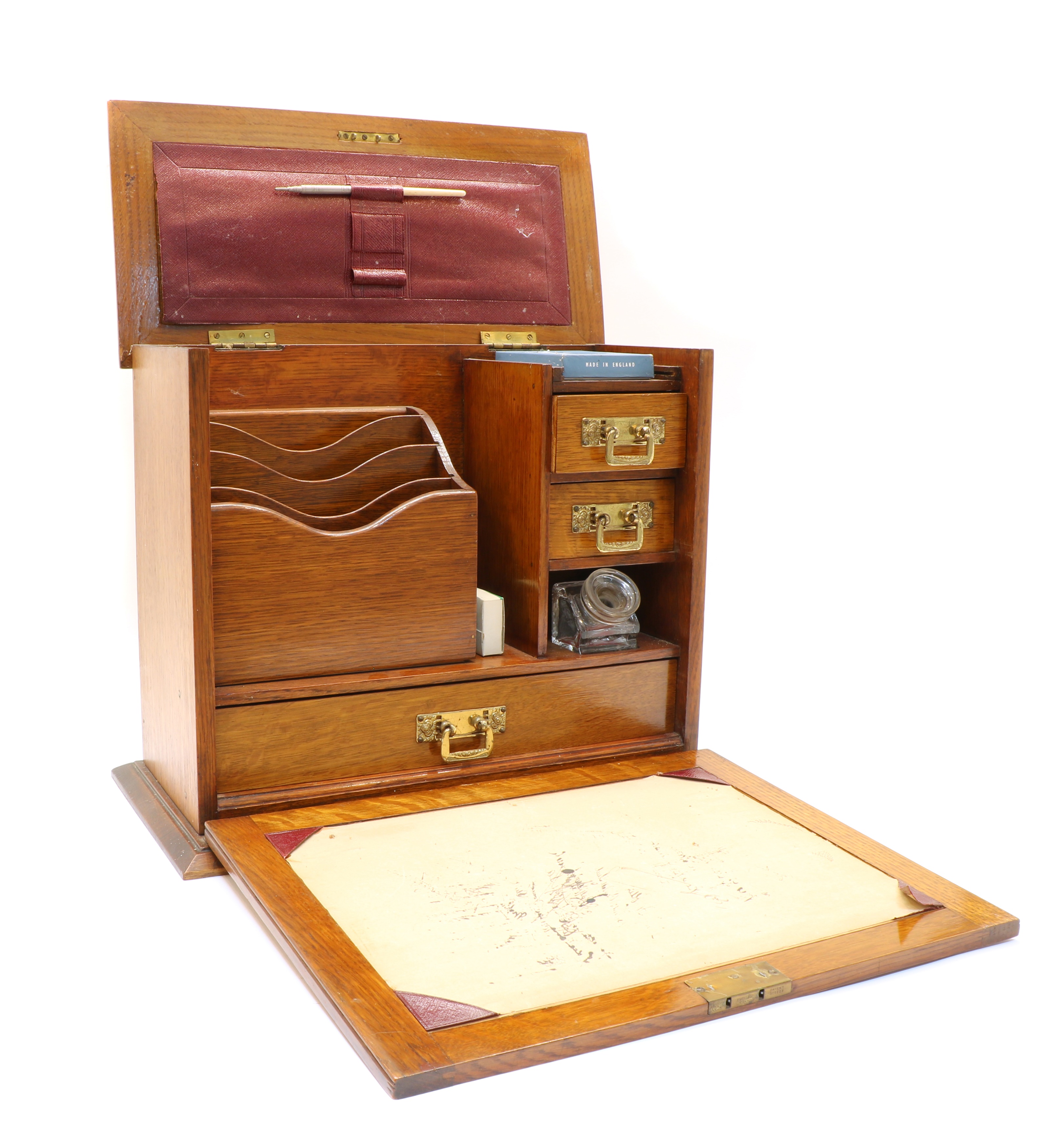 Lot 130 - A Victorian oak table top writing cabinet