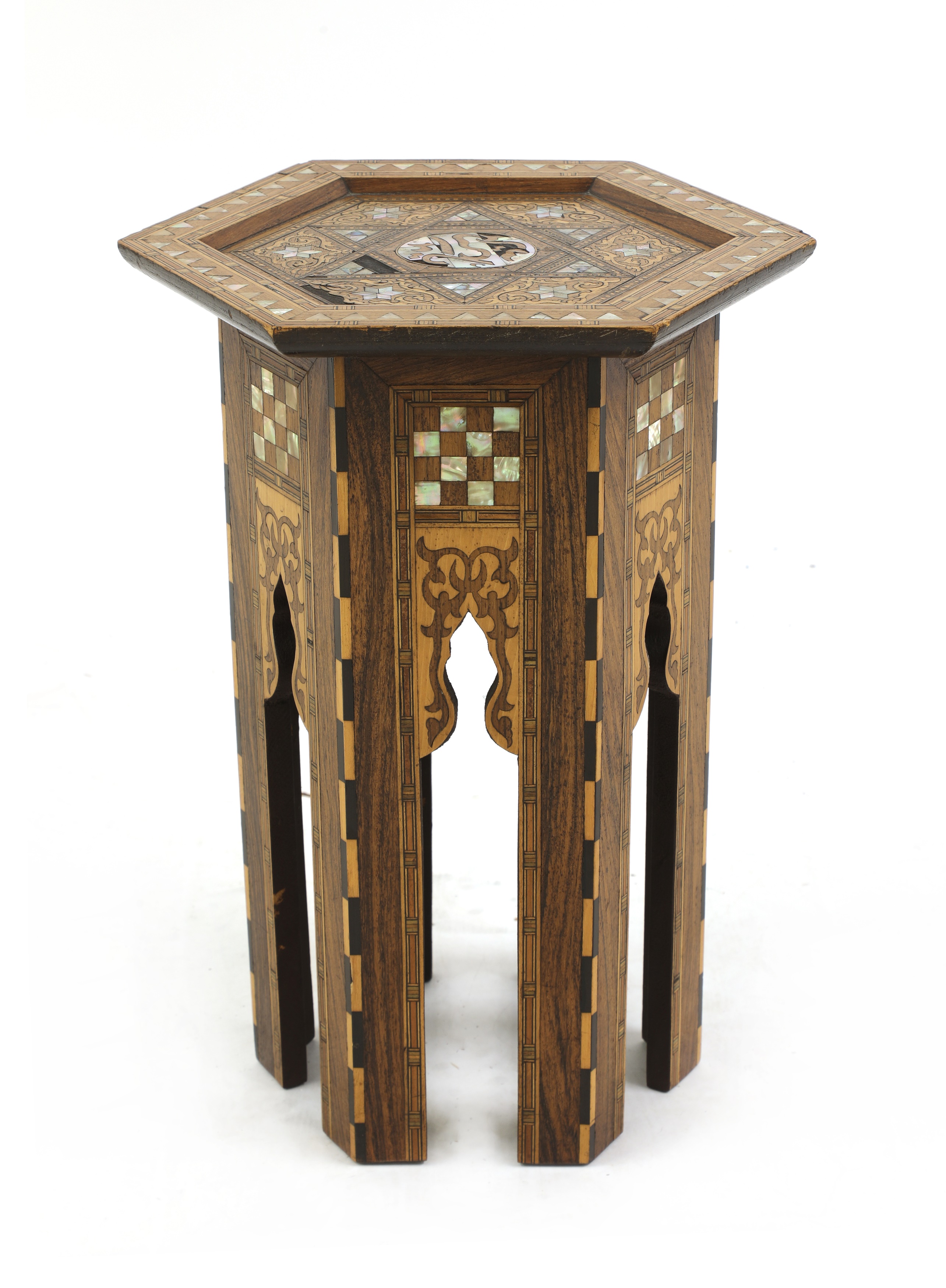 Lot 129 - An inlaid hexagonal stand,