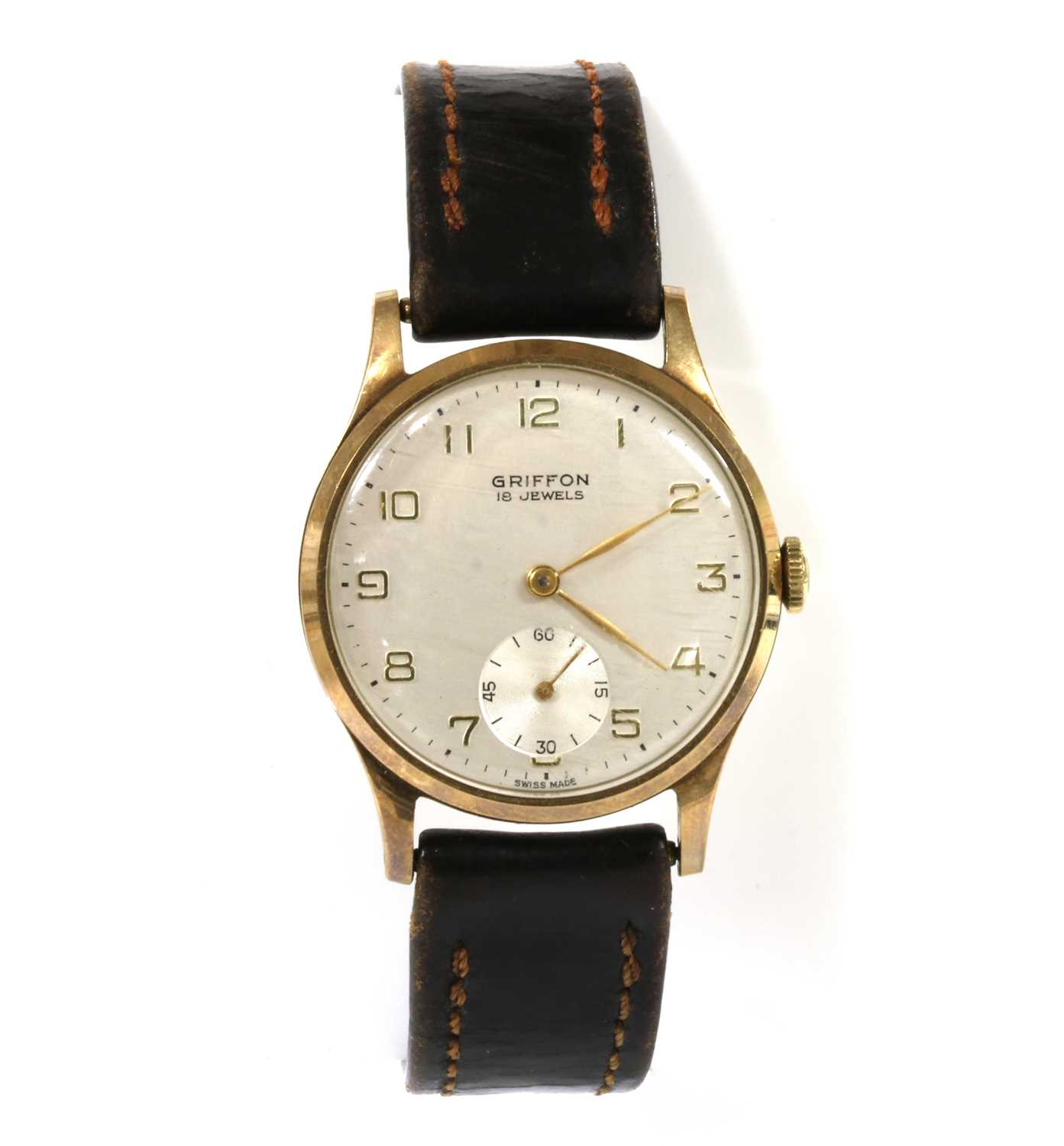 A gentlemen's 9ct gold Griffon mechanical strap watch, c.1960 | Barnebys