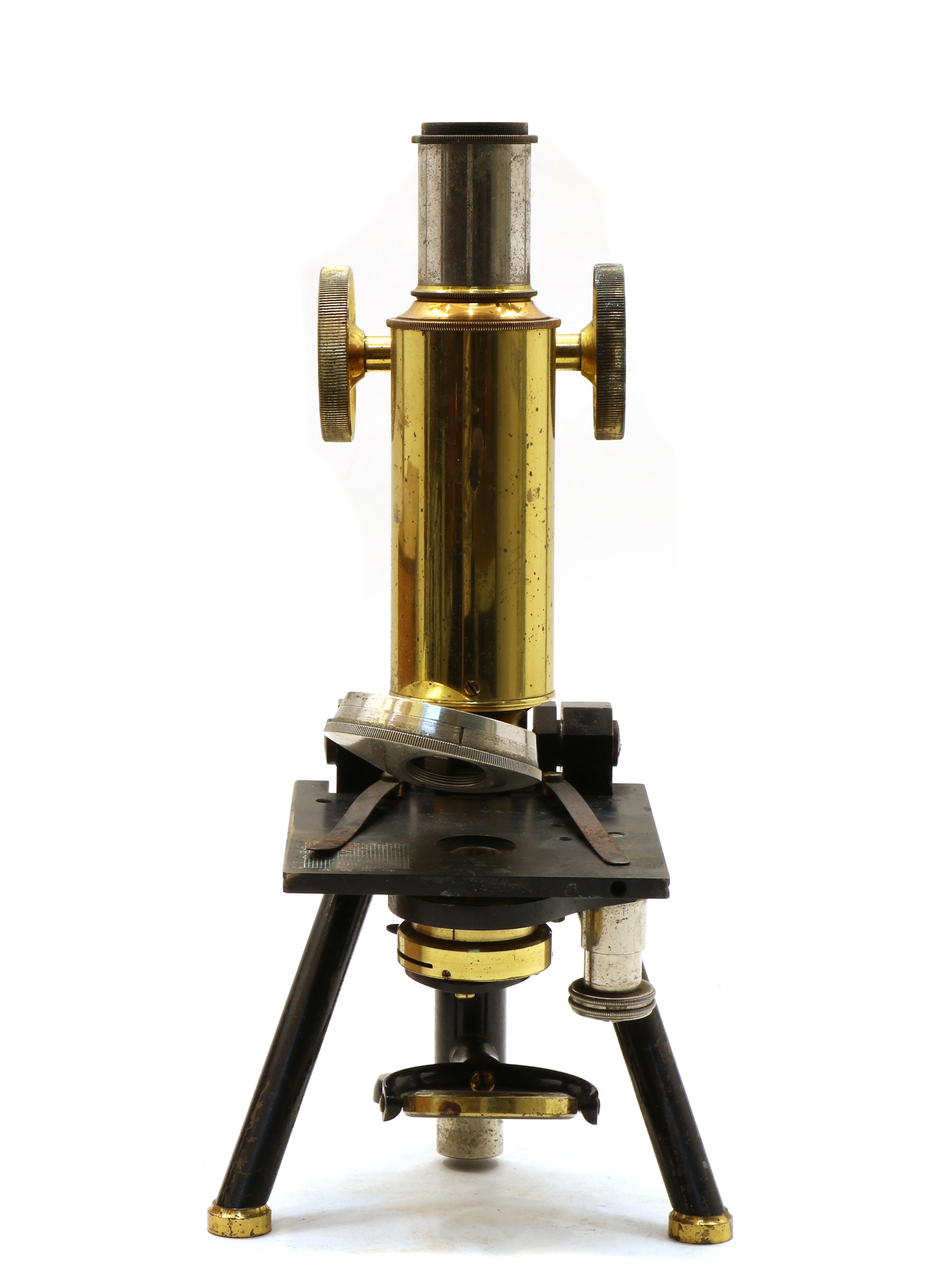 Lot 216 - A mahogany cased brass compound microscope,