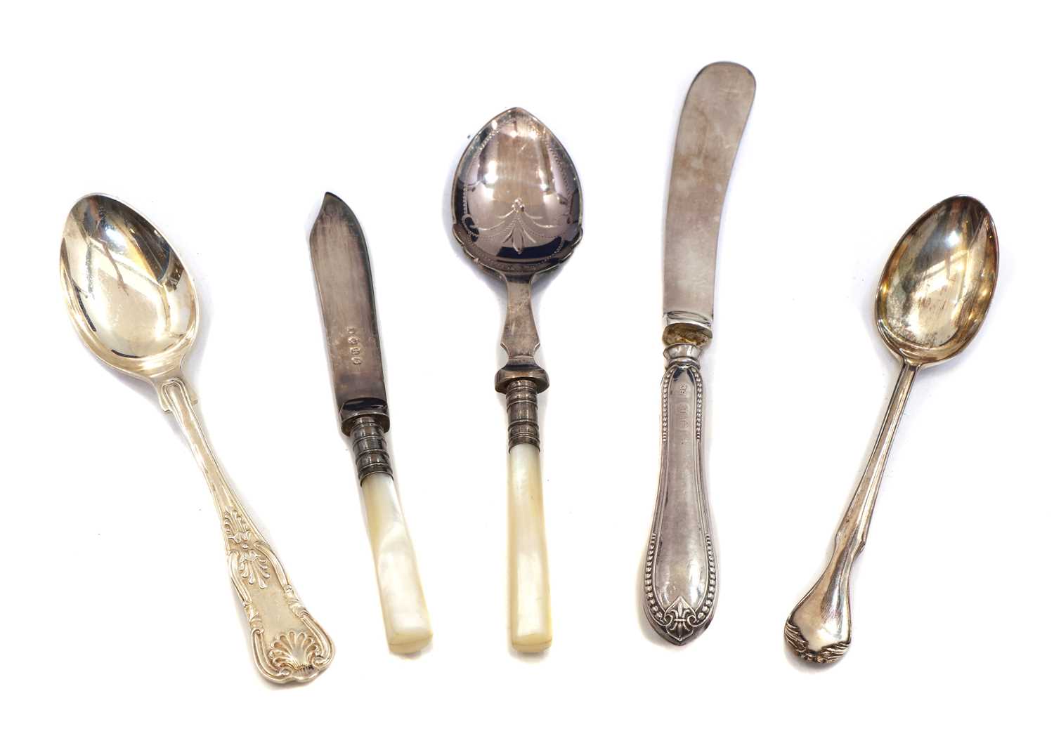 Lot 21 - A cased set of six silver Queens pattern