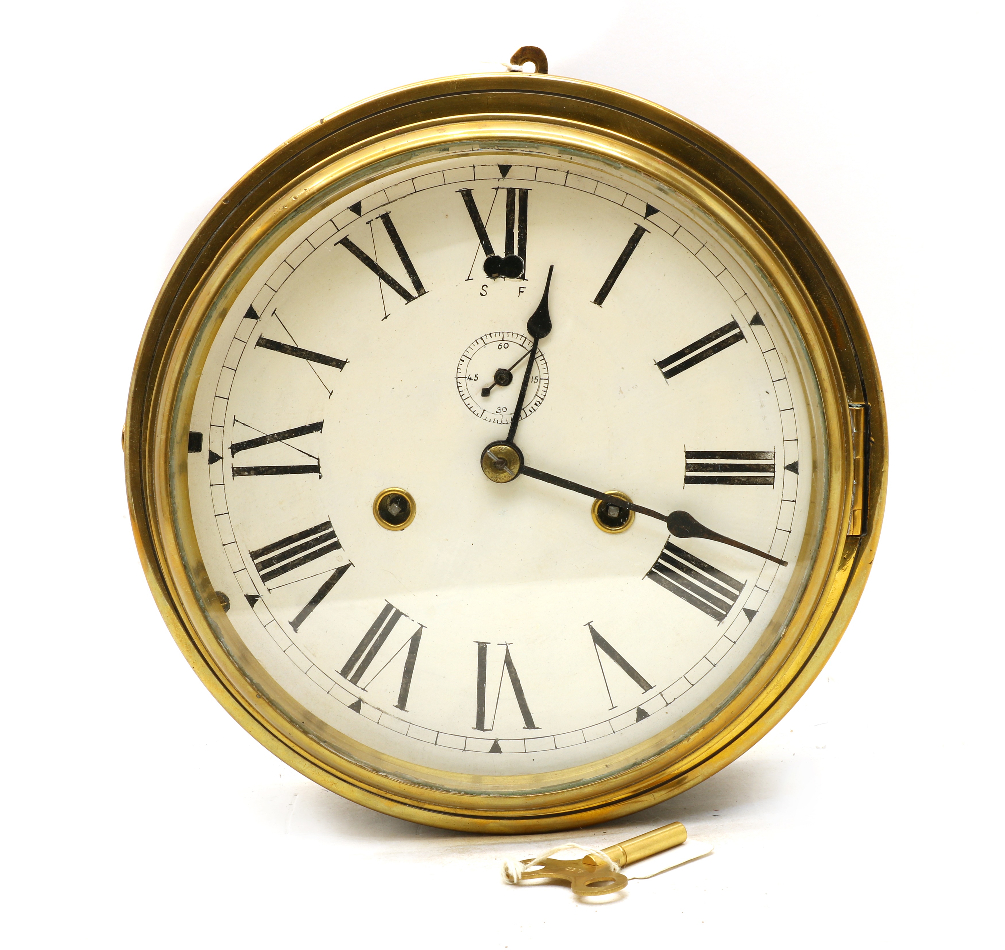 Lot 64 - A New Haven ship's bulkhead clock,