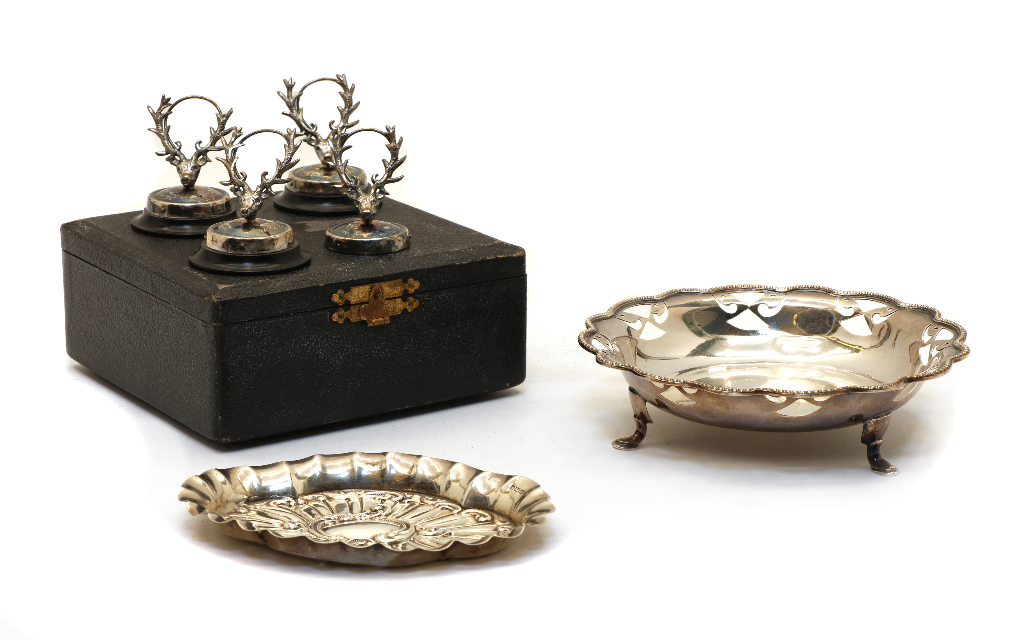 Lot 25 - A cased set of four silver menu holders,