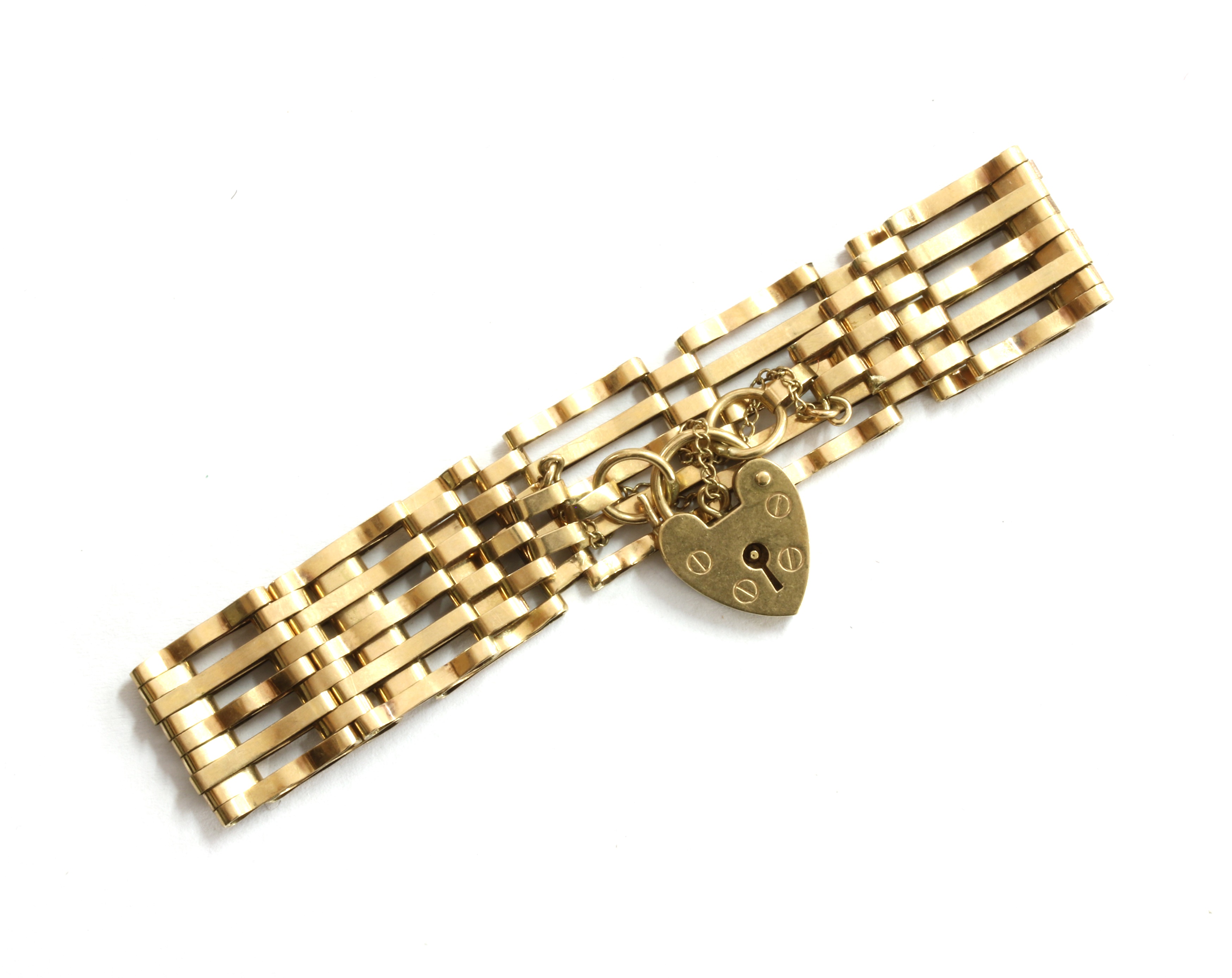 Lot 64 - A 9ct gold gate bracelet,