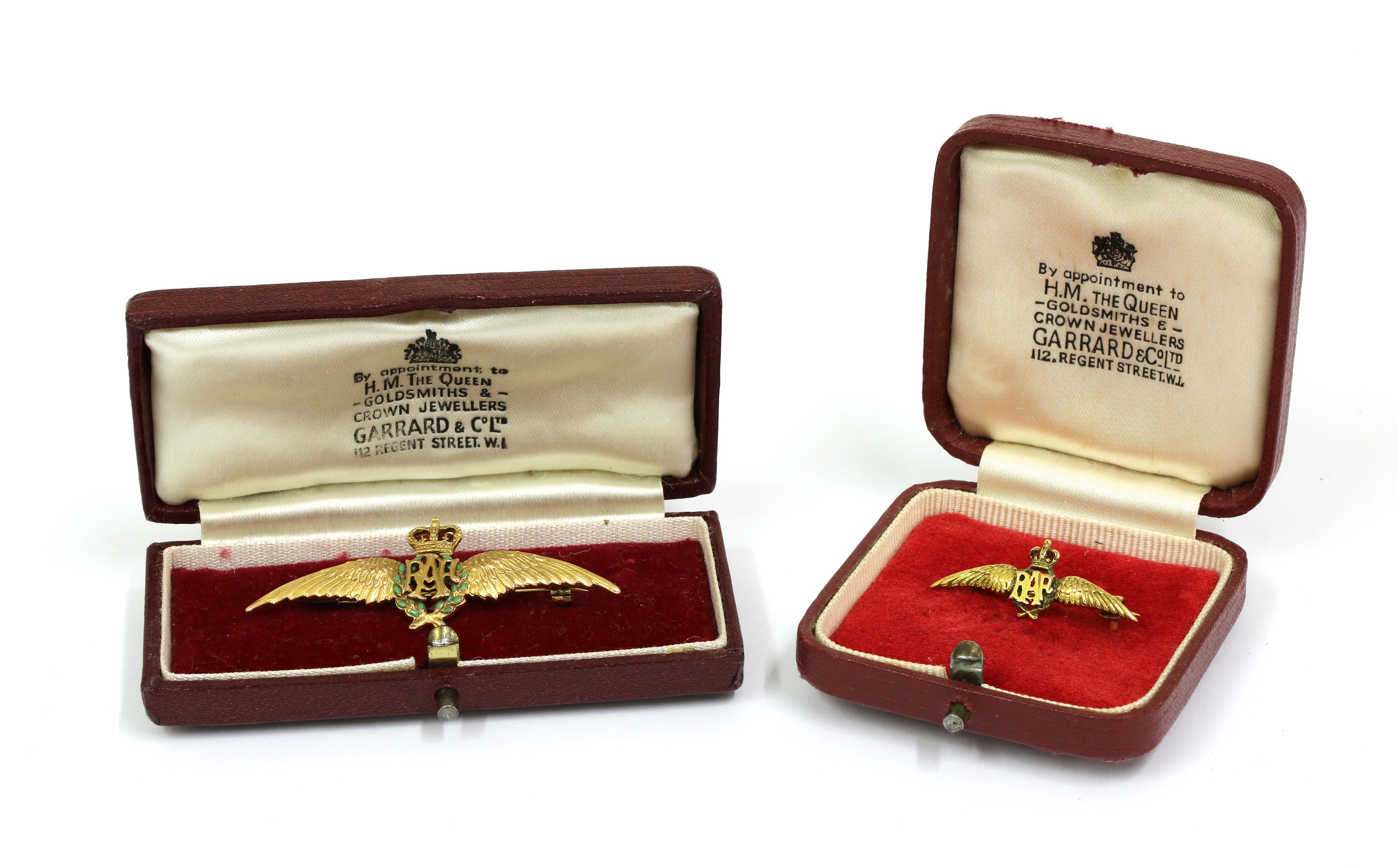 Lot 1376 - Two 9ct gold RAF wings brooches,