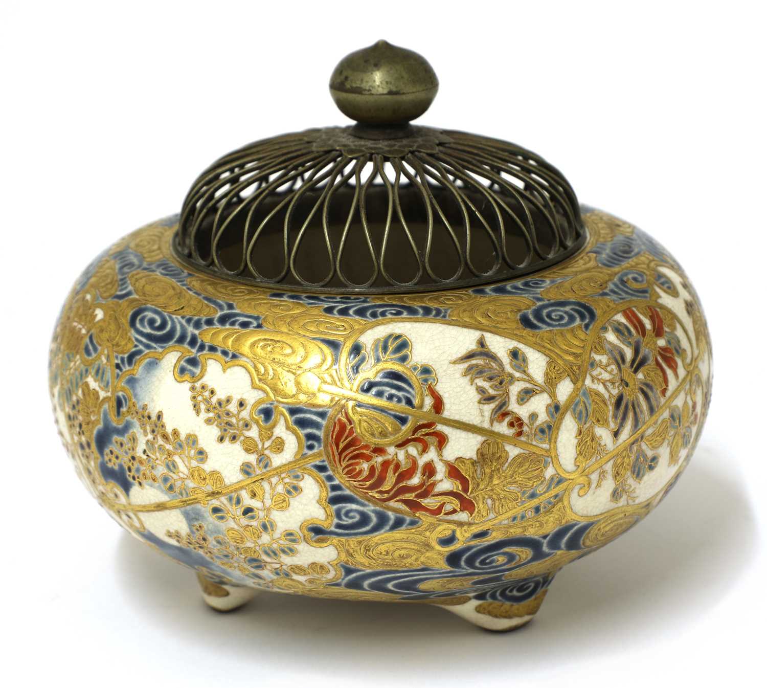 Lot 237 - A Japanese Satsuma ware koro and cover,