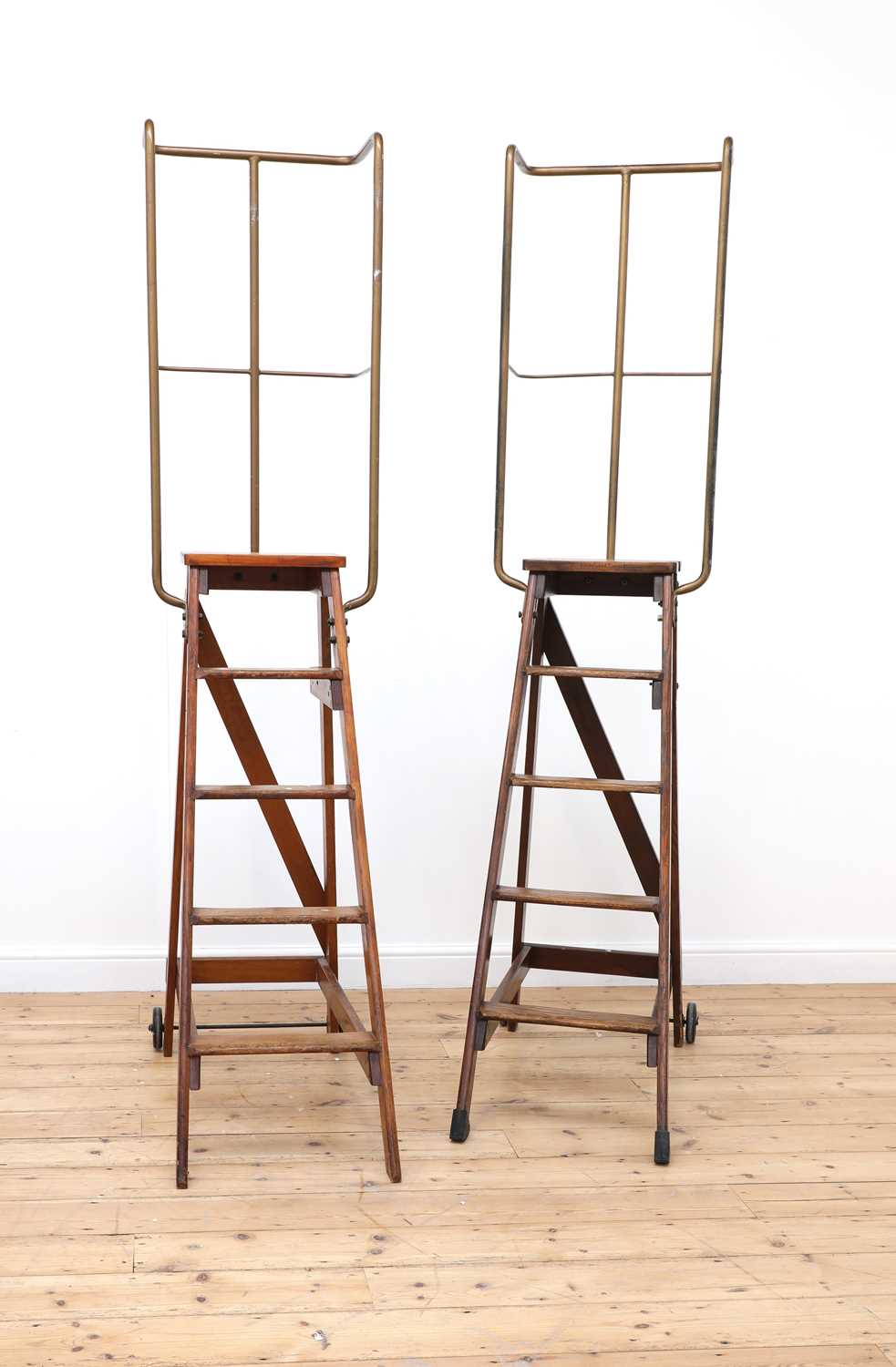 Lot 244 - Two sets of pine library steps by Slingsby,