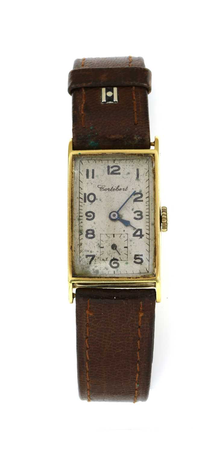 Lot 474 - An 18ct gold Cortebert mechanical strap