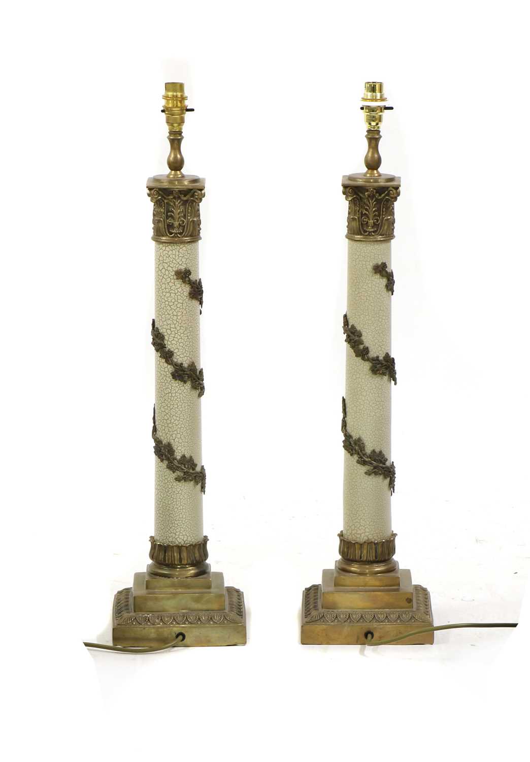 Lot 410 - A pair of Corinthian column table lamps,