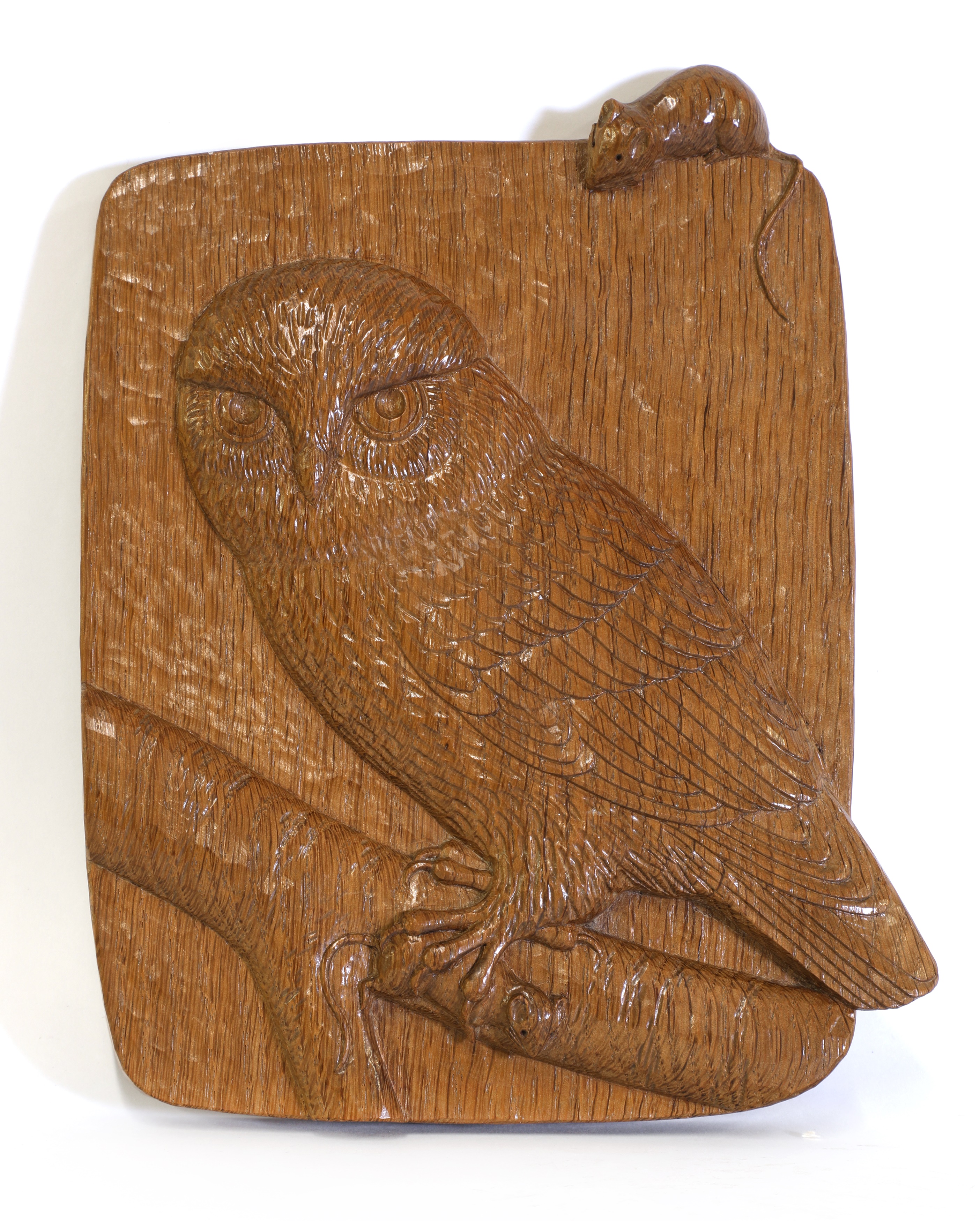 Lot 76 - A Robert 'Mouseman' Thompson adzed oak plaque,